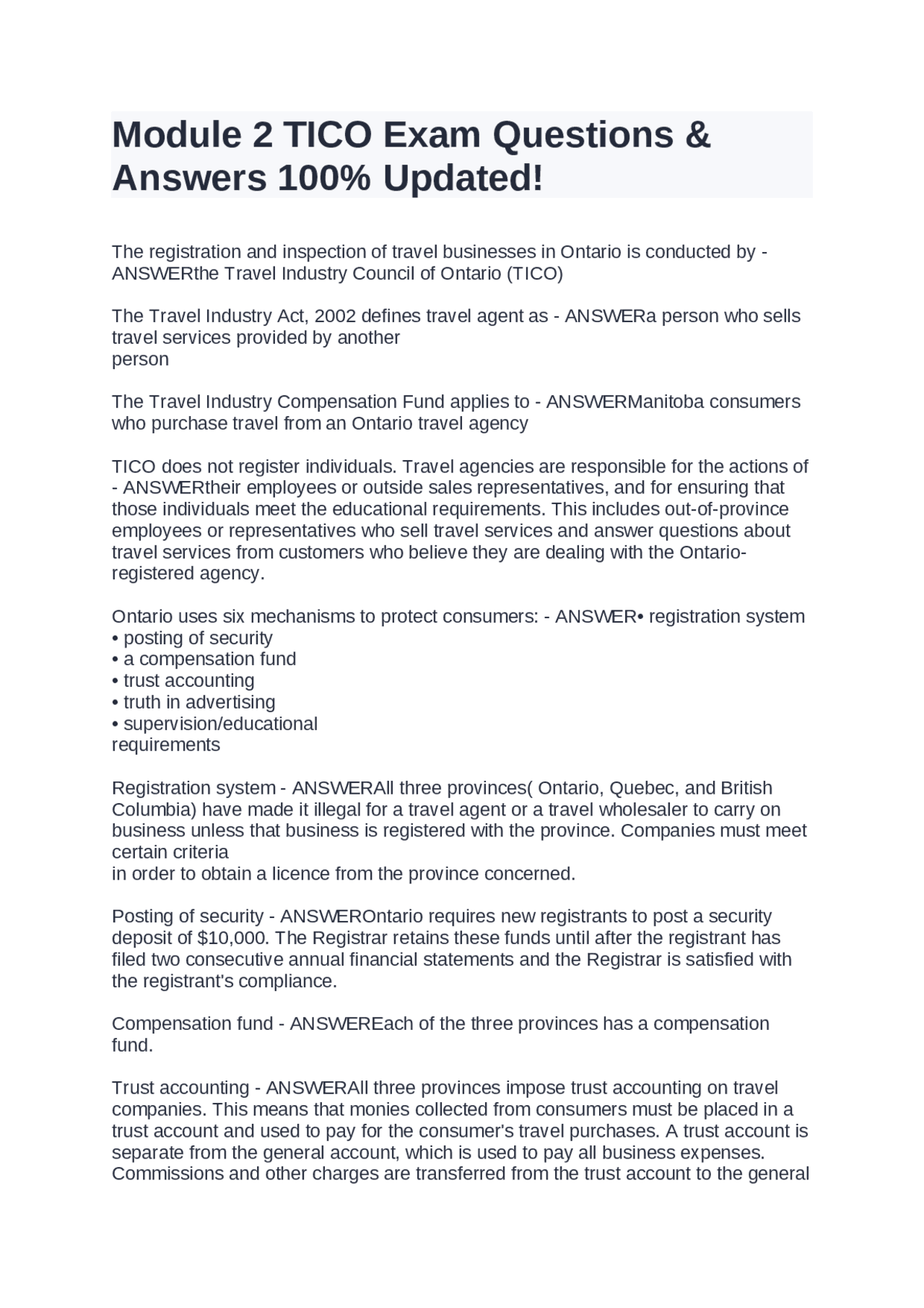 Module 2 TICO Exam Questions & Answers 100% Updated! | Exams Transport ...