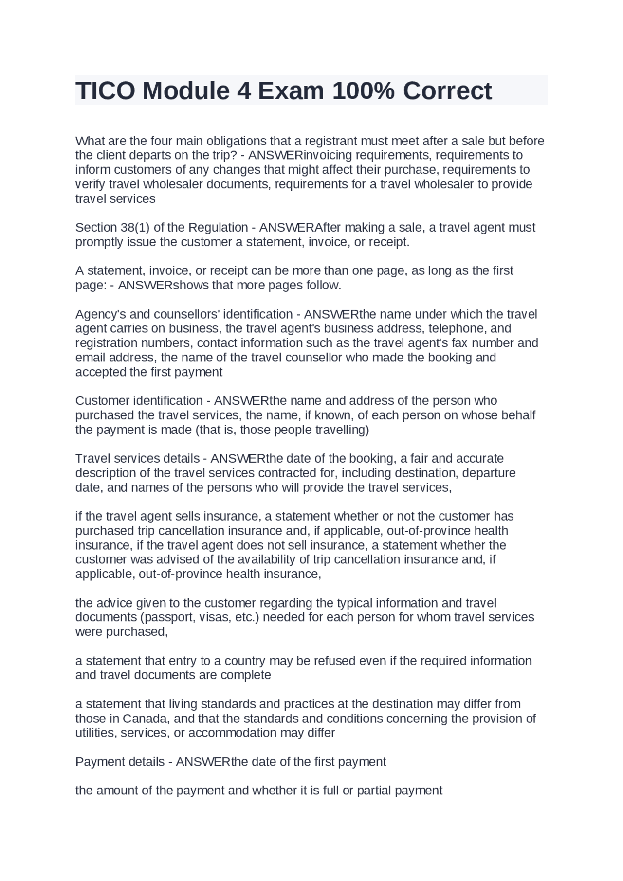 TICO Module 4 Exam 100% Correct | Exams Transport economics | Docsity