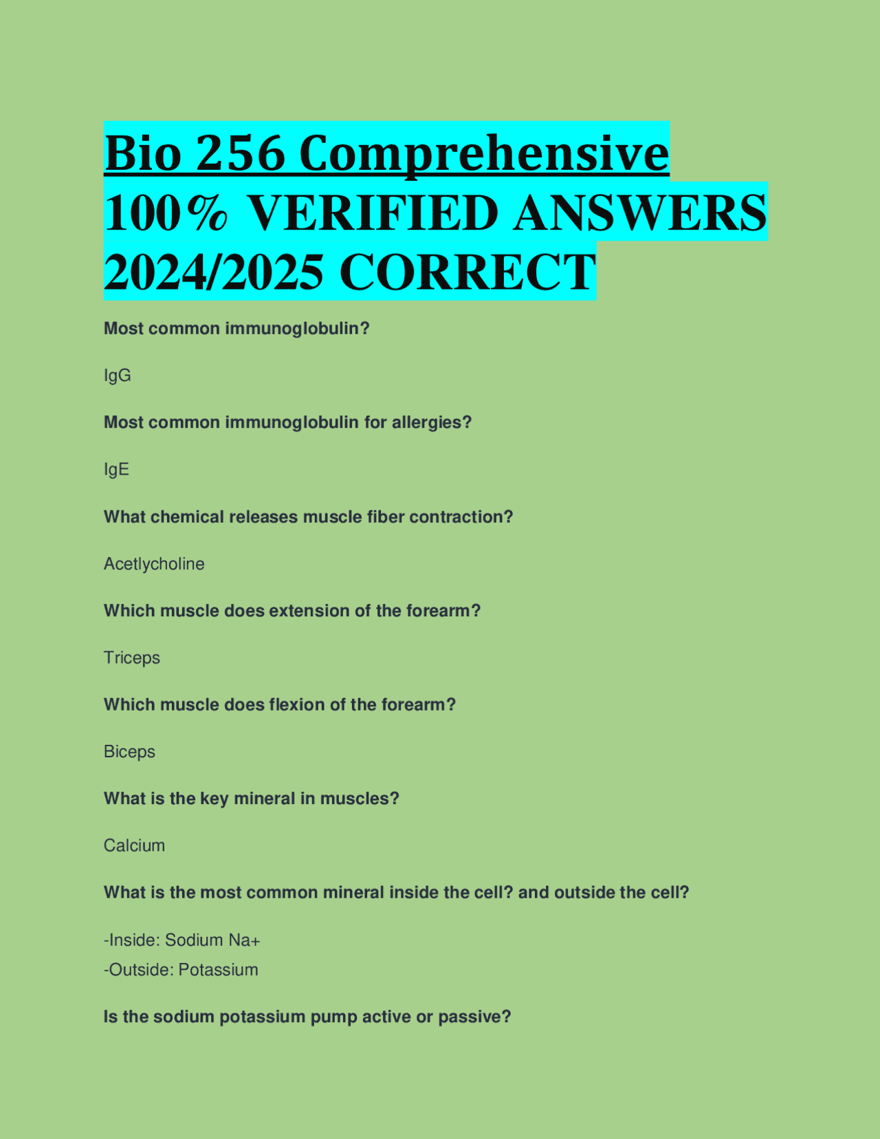 Bio 256 Comprehensive 100% VERIFIED ANSWERS 2024/2025 CORRECT | Exams ...