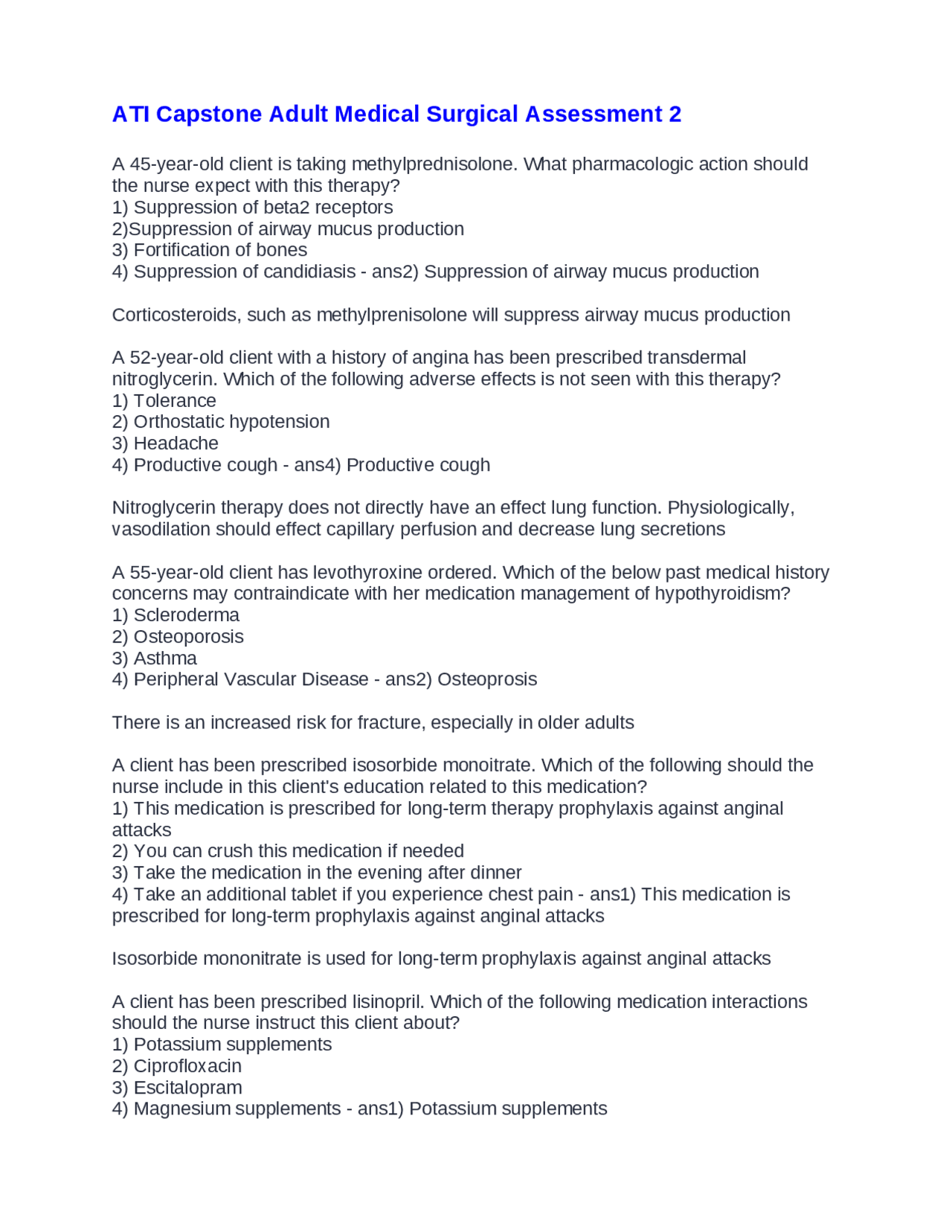 ATI Capstone Adult Medical Surgical Assessment 2.docx | Exams Nursing ...