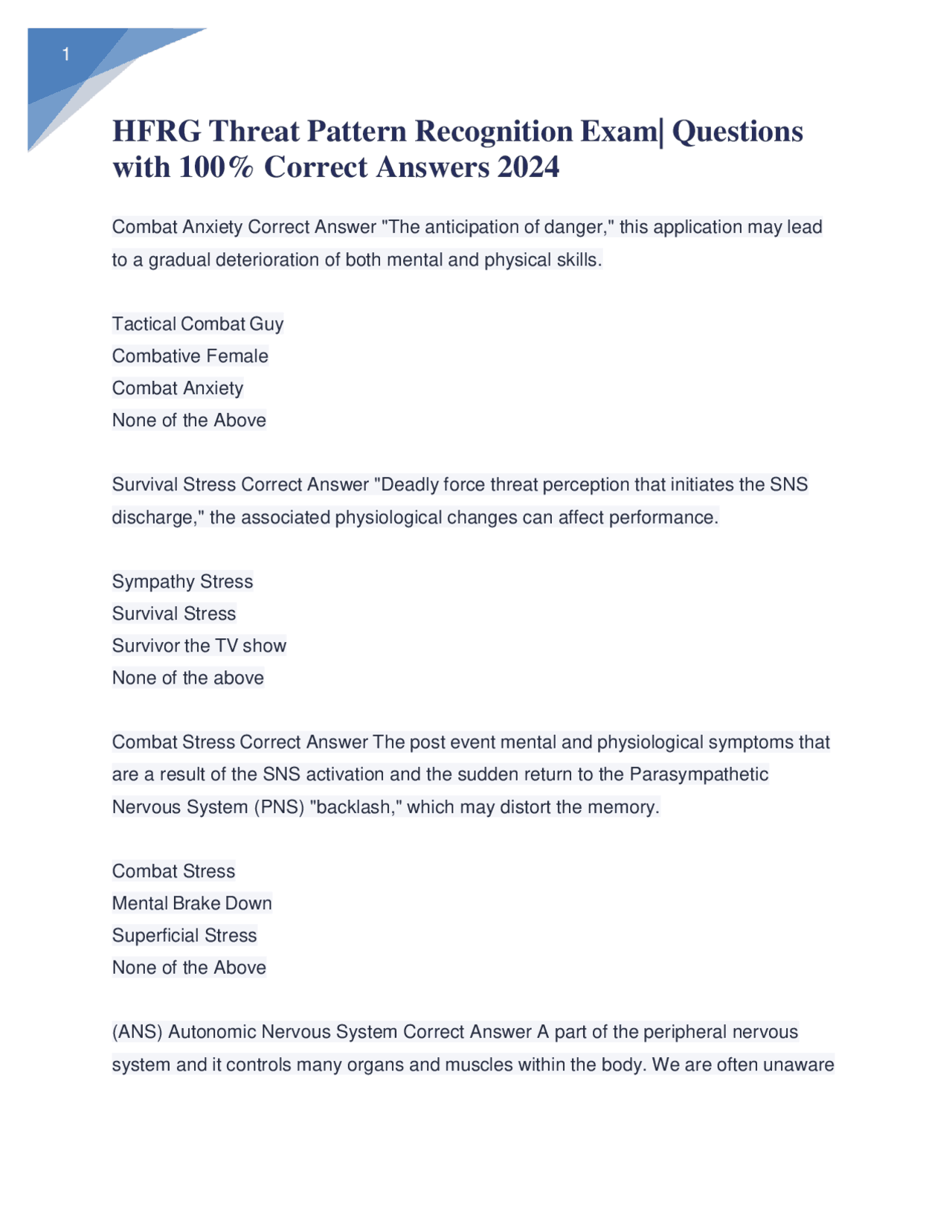 HFRG Threat Pattern Recognition Exam: Key Concepts and Terminology ...