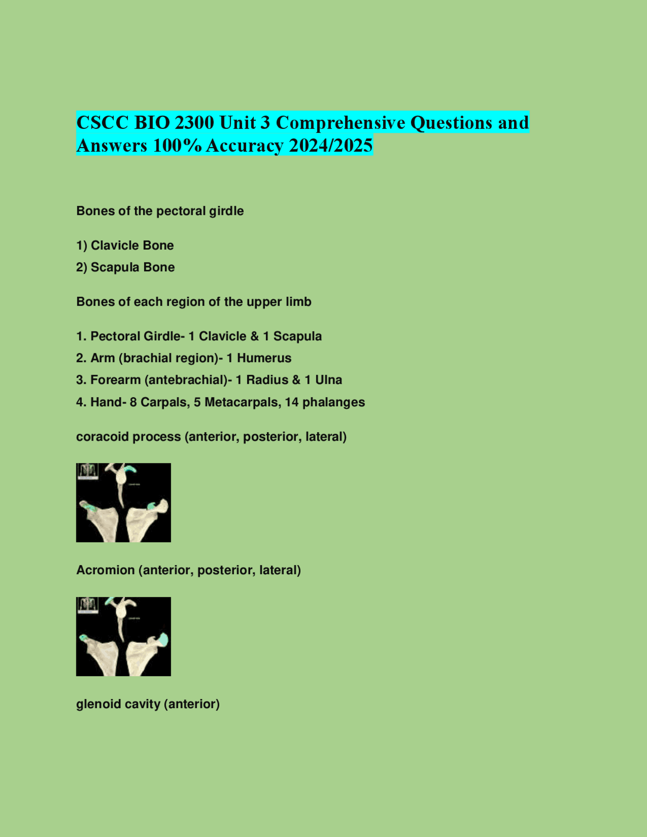 CSCC BIO 2300 Unit 3 Comprehensive Questions and Answers 100% Accuracy ...