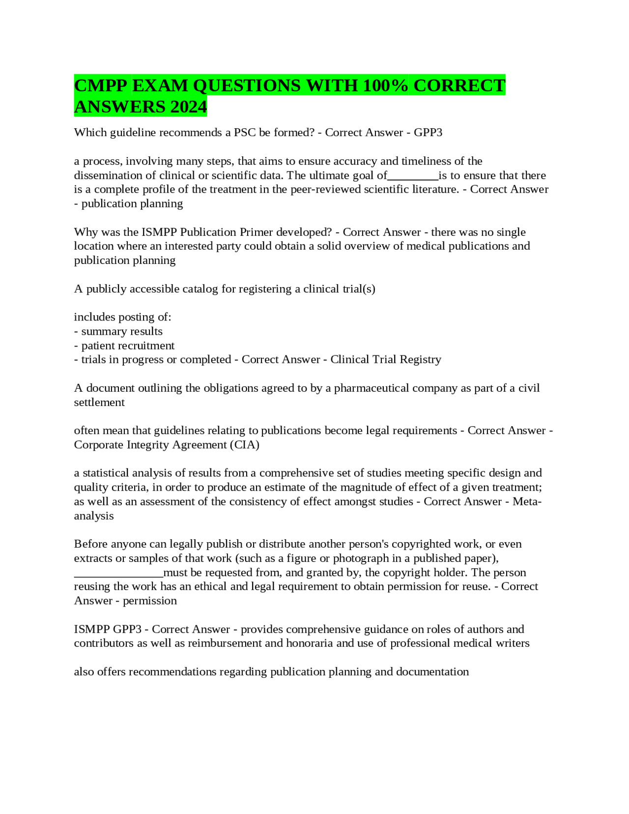 CMPP EXAM QUESTIONS WITH 100% CORRECT ANSWERS 2024 | Exams Nursing ...