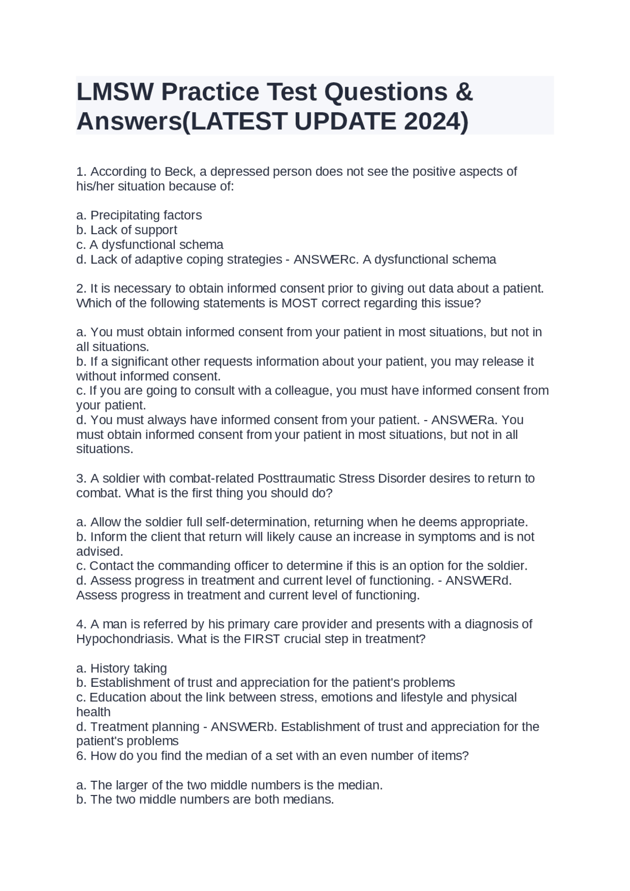 LMSW Practice Test Questions & Answers(LATEST UPDATE 2024) | Exams ...