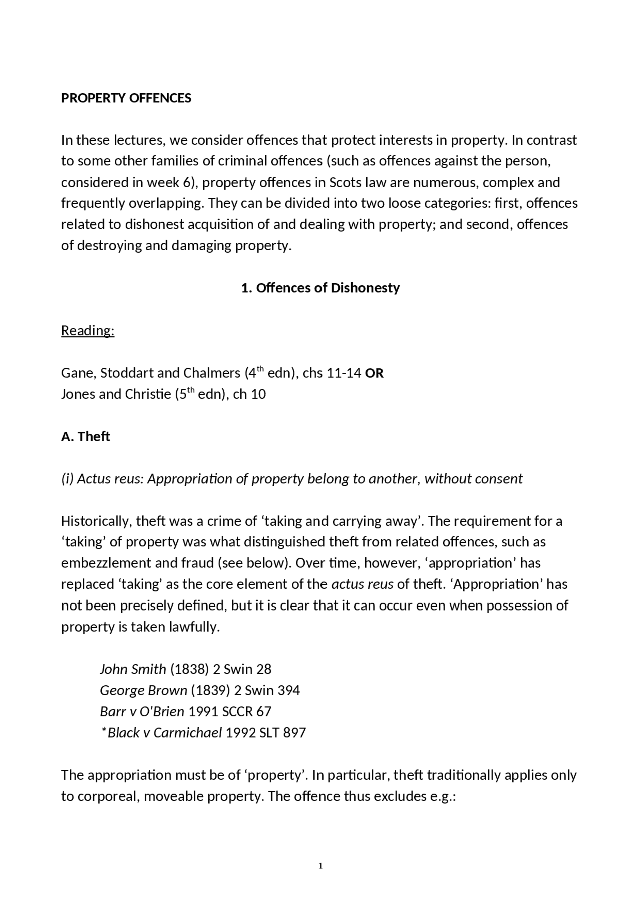 LAWS08142- PROPERTY OFFENCES | Study notes Law | Docsity