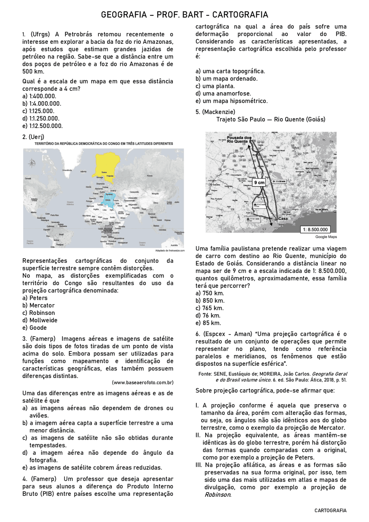 Ficha de Cartografia | Exercícios Geografia | Docsity