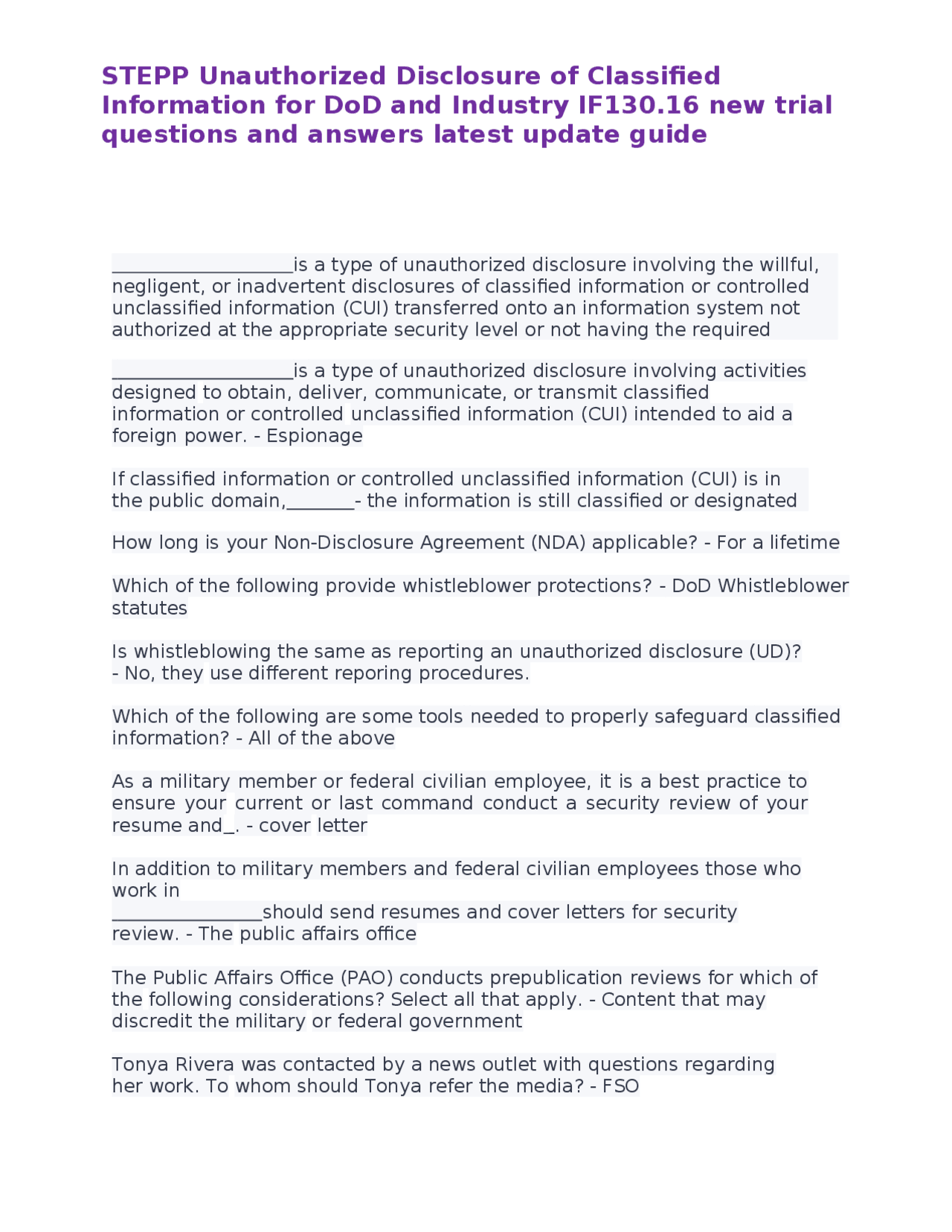 STEPP Unauthorized Disclosure of Classified Information for DoD and ...