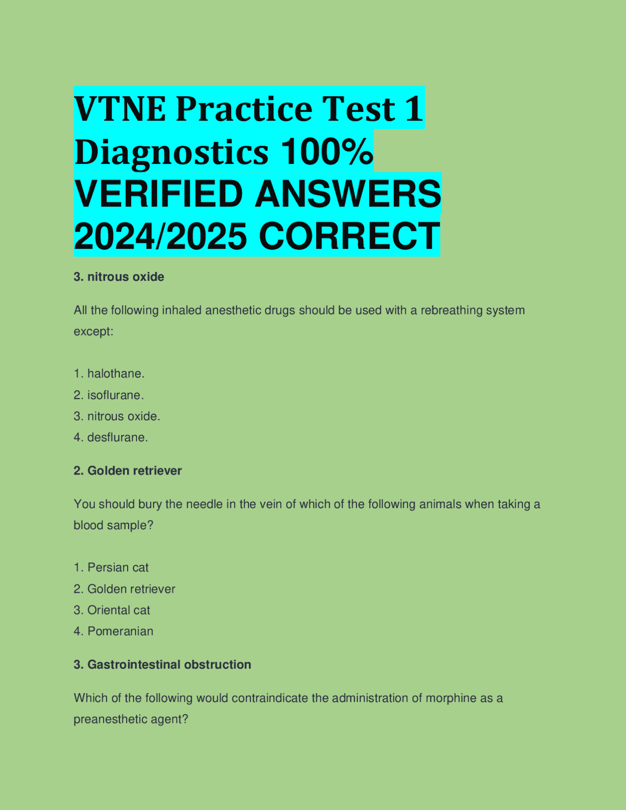 VTNE Practice Test 1 Diagnostics 100% VERIFIED ANSWERS 2024/2025 ...