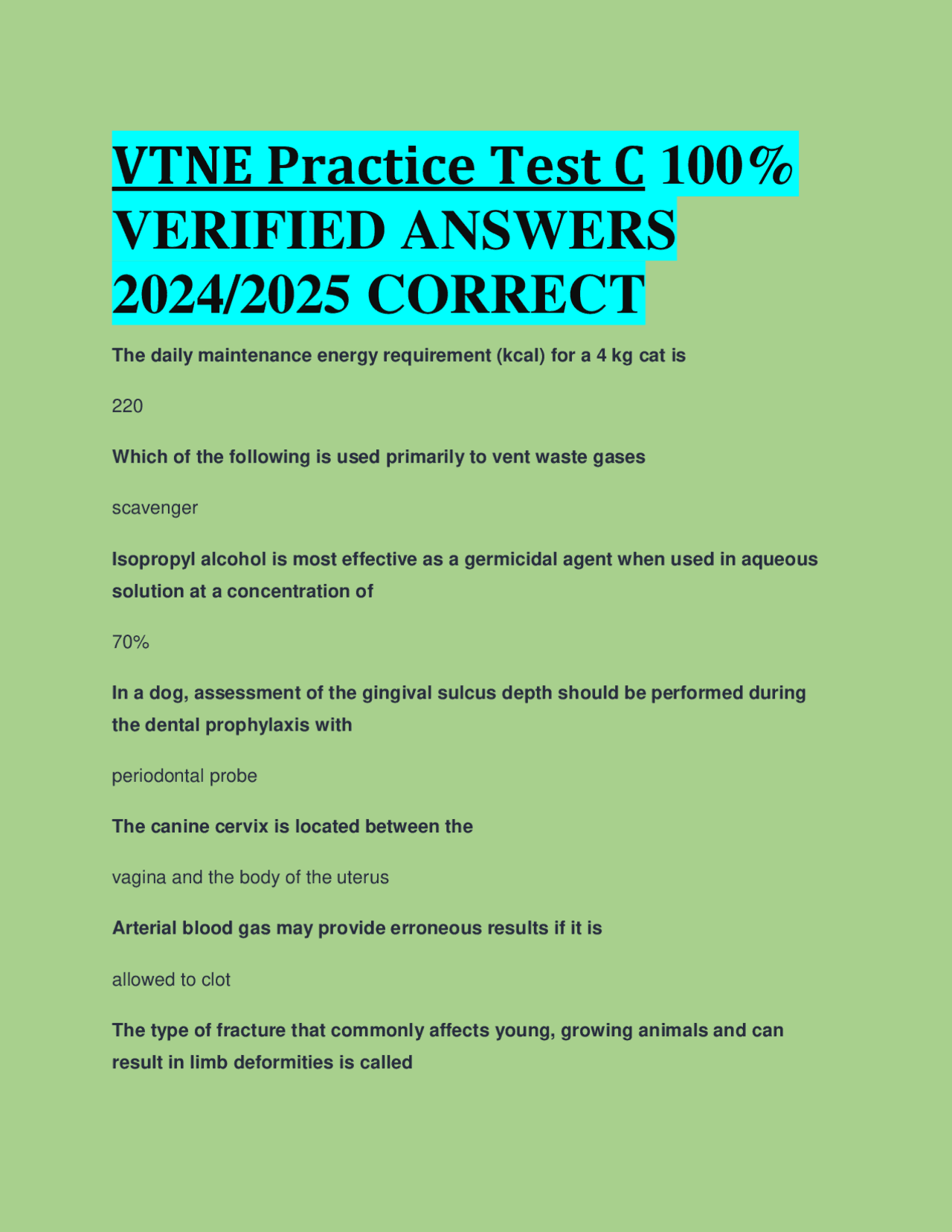 VTNE Practice Test C 100% VERIFIED ANSWERS 2024/2025 CORRECT | Exams ...