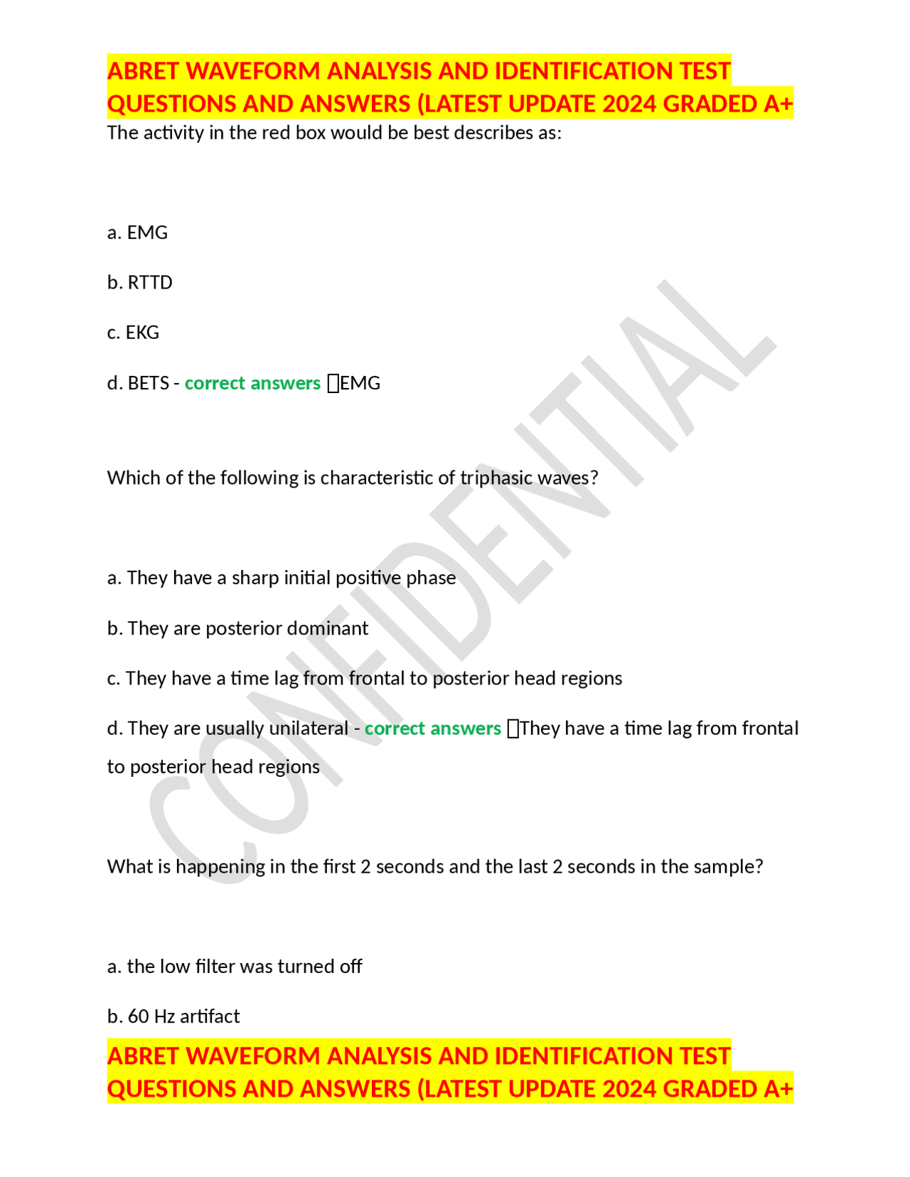 ABRET WAVEFORM ANALYSIS AND IDENTIFICATION TEST QUESTIONS AND ANSWERS ...