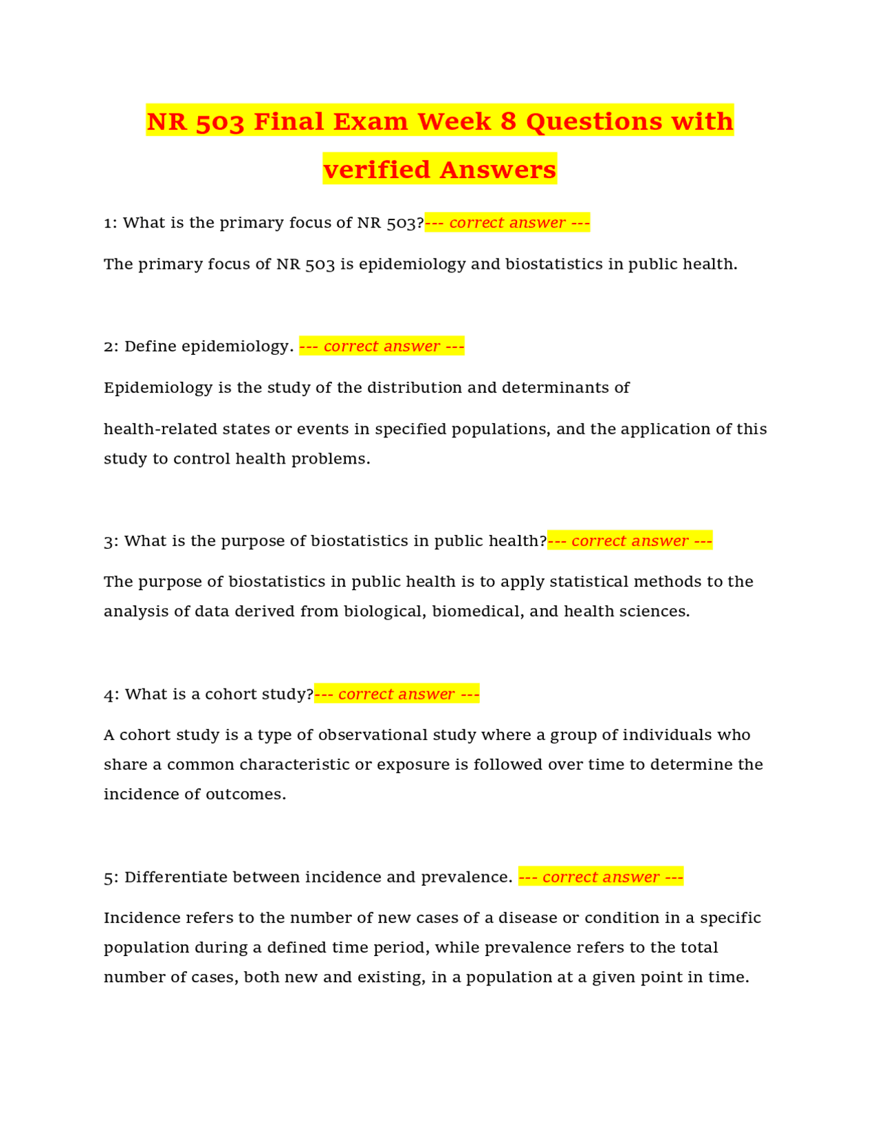 NR 503 Final Exam Week 8 Questions with verified Answers | Exams Nursing | Docsity