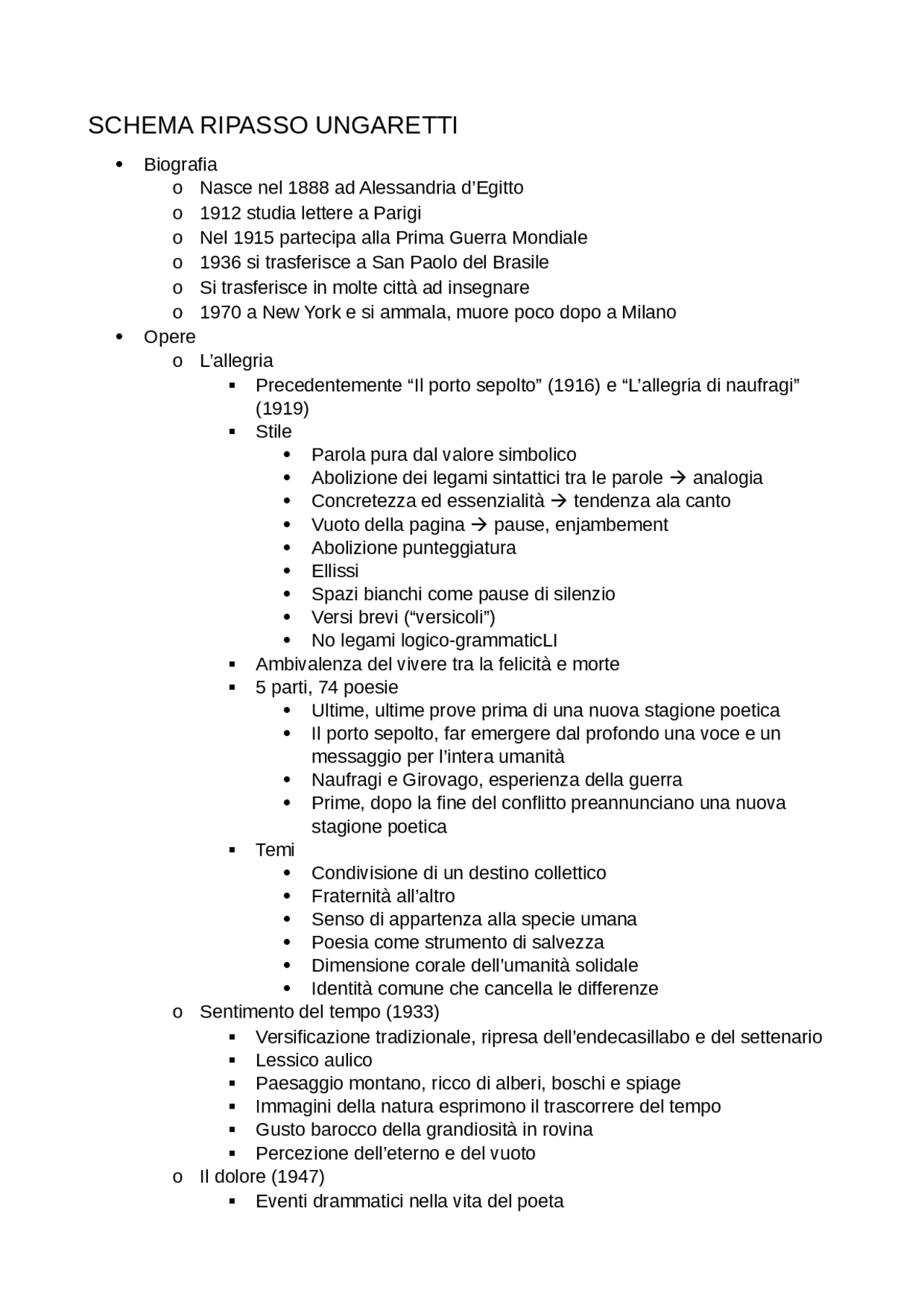 Schema riassuntivo Ungaretti | Schemi e mappe concettuali di Italiano ...