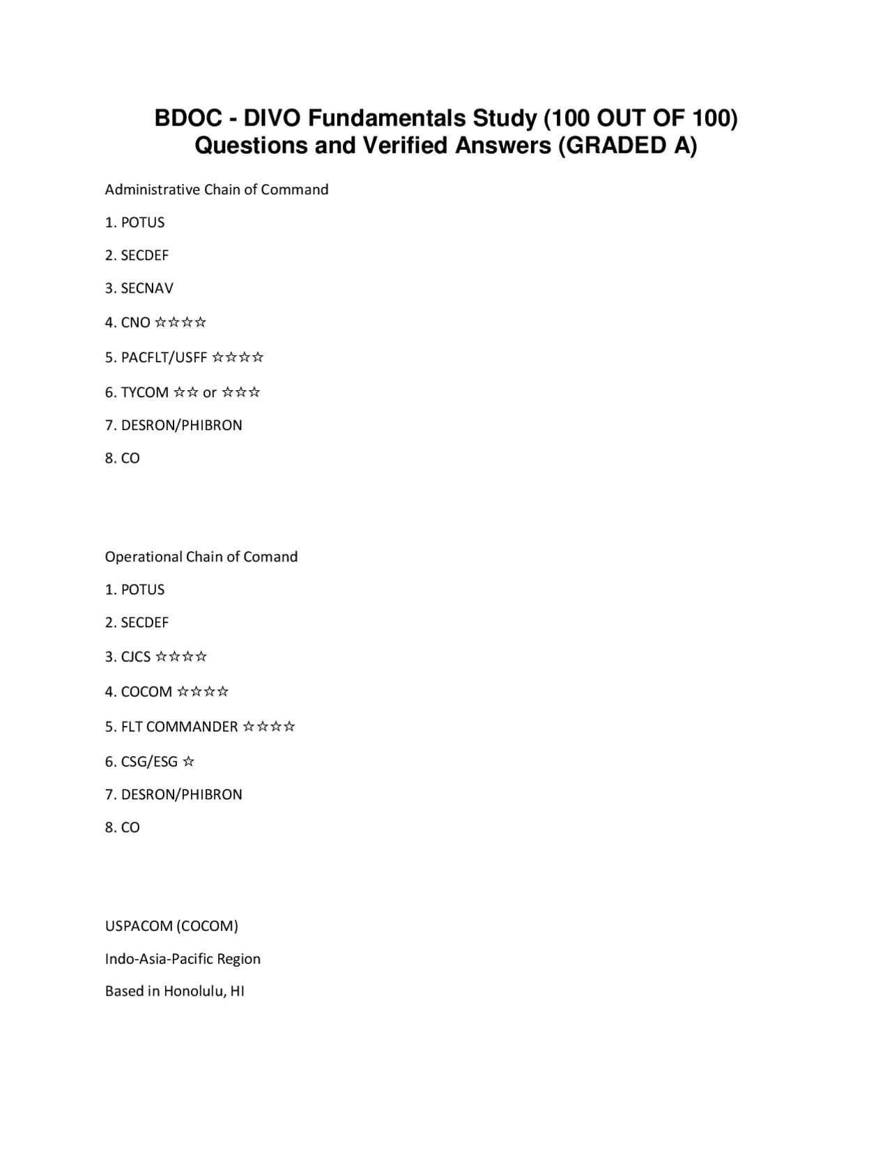 BDOC - DIVO Fundamentals Study (100 OUT OF 100) Questions and Verified ...