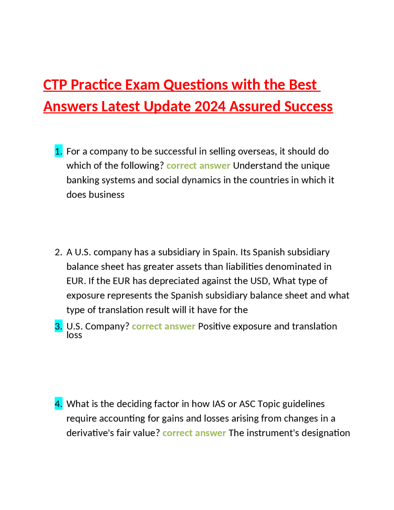 CTP Practice Exam Questions with the Best Answers Latest Update 2024 ...