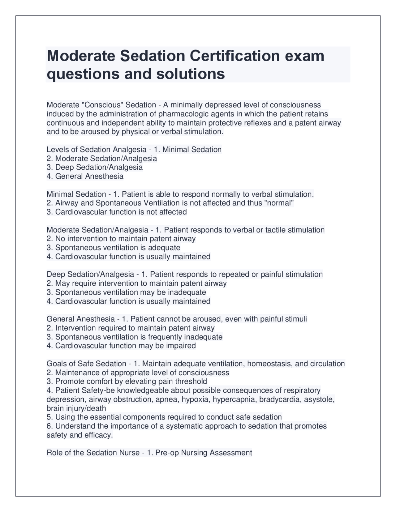 Moderate Sedation Certification exam questions and solutions | Exams ...