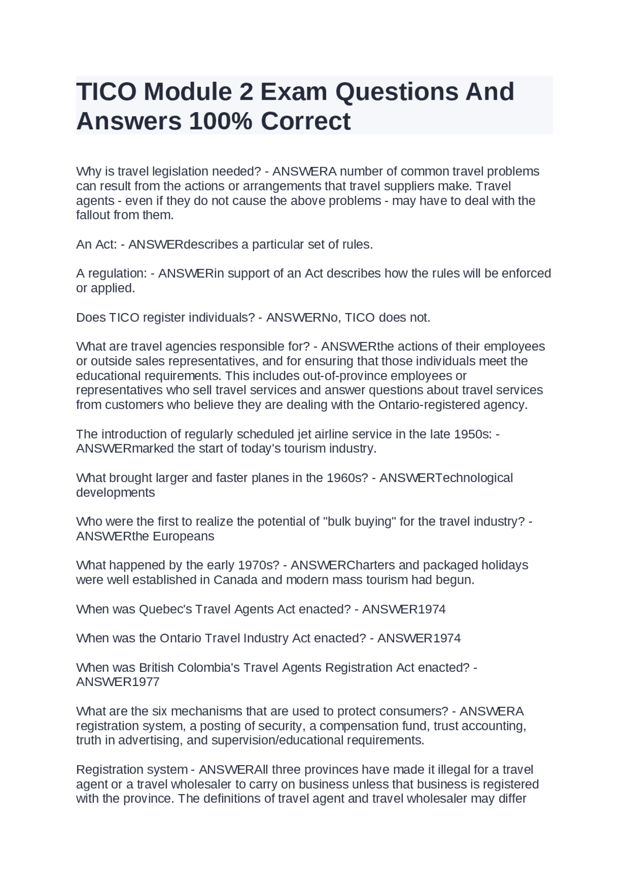 TICO Module 2 Exam Questions And Answers 100% Correct | Exams Transport ...