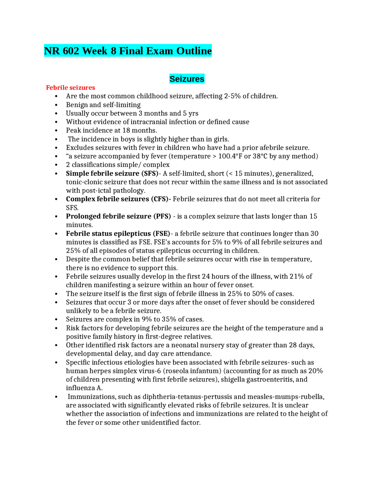 NR 602 Week 8 Final Exam Outline(Latest, 2024): Chamberlain College of ...
