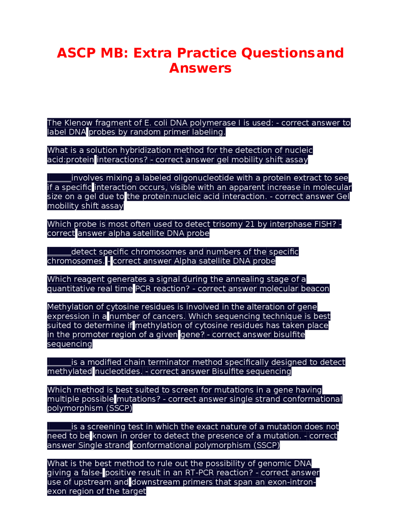 ASCP MB: Extra Practice Questions and Answers | Exams Nursing | Docsity