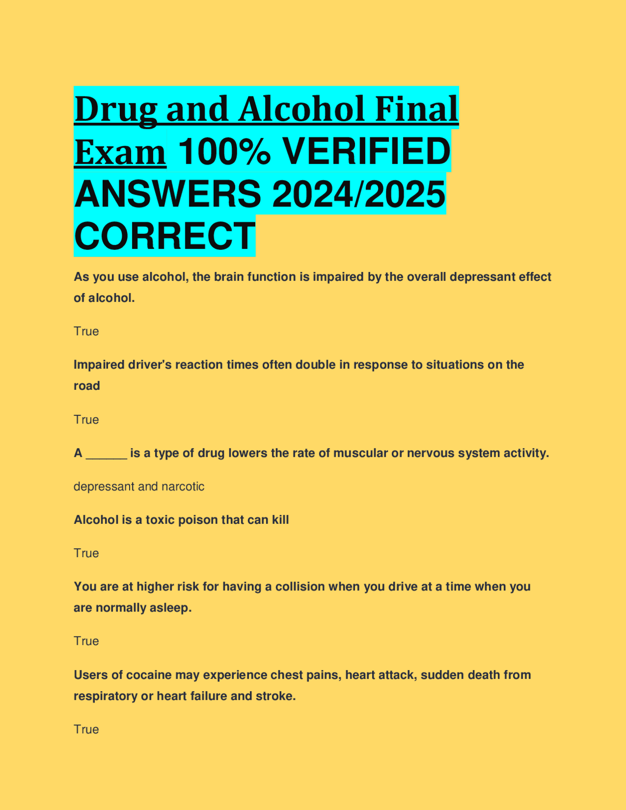 ServSafe Alcohol Exam 100% VERIFIED ANSWERS 2024/2025 CORRECT | Exams ...