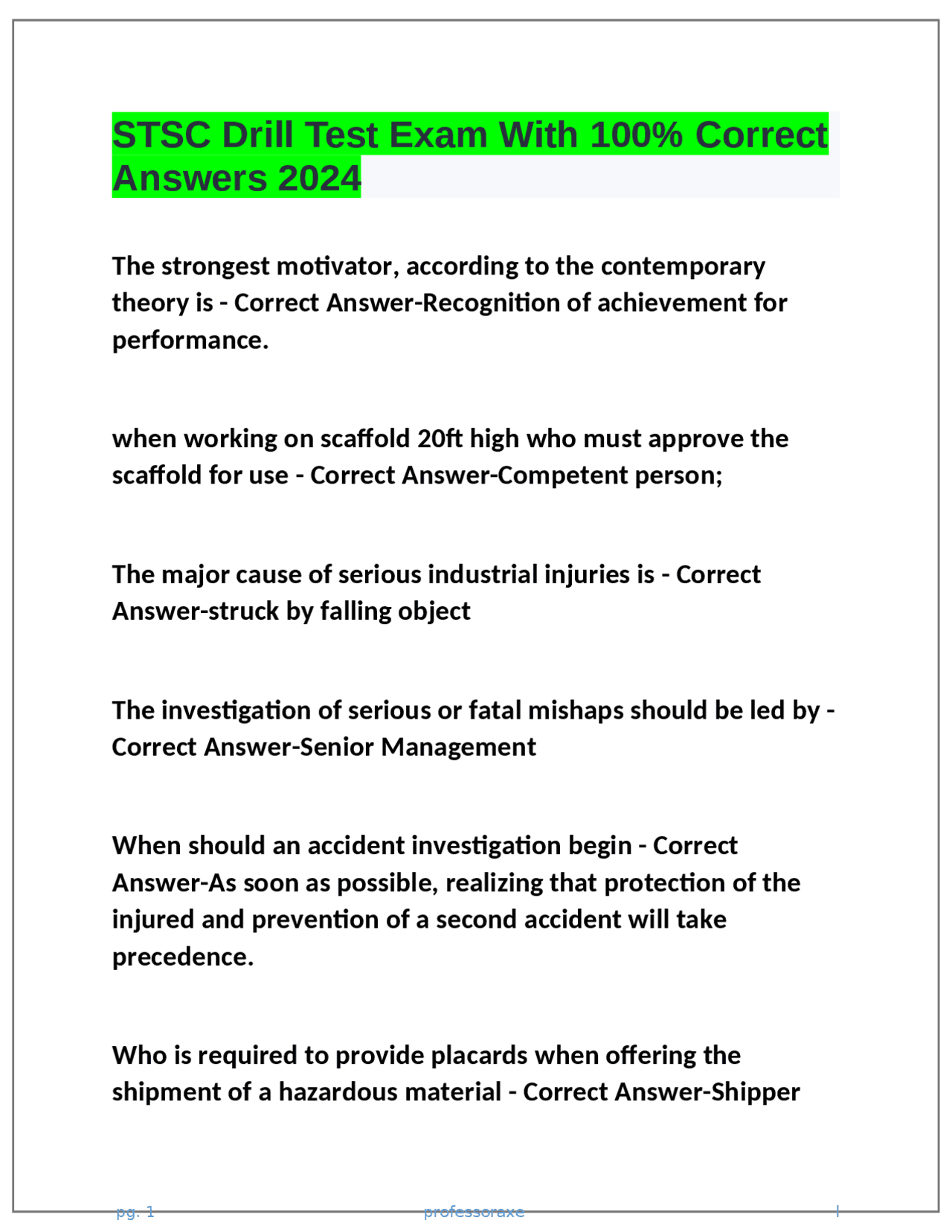 STSC Drill Test Exam With 100% Correct Answers 2024 | Exams Advanced ...