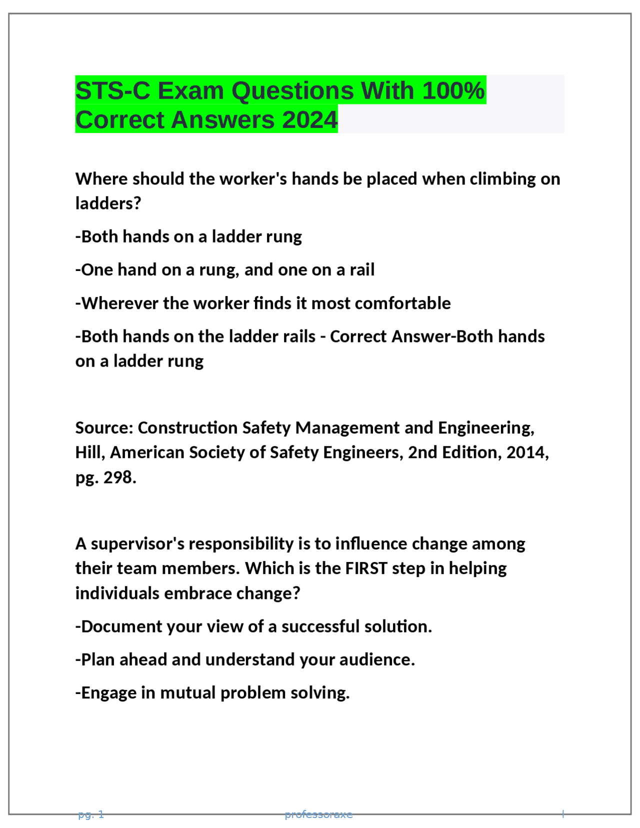 STS-C Exam Questions With 100% Correct Answers 2024 | Exams Advanced Education | Docsity