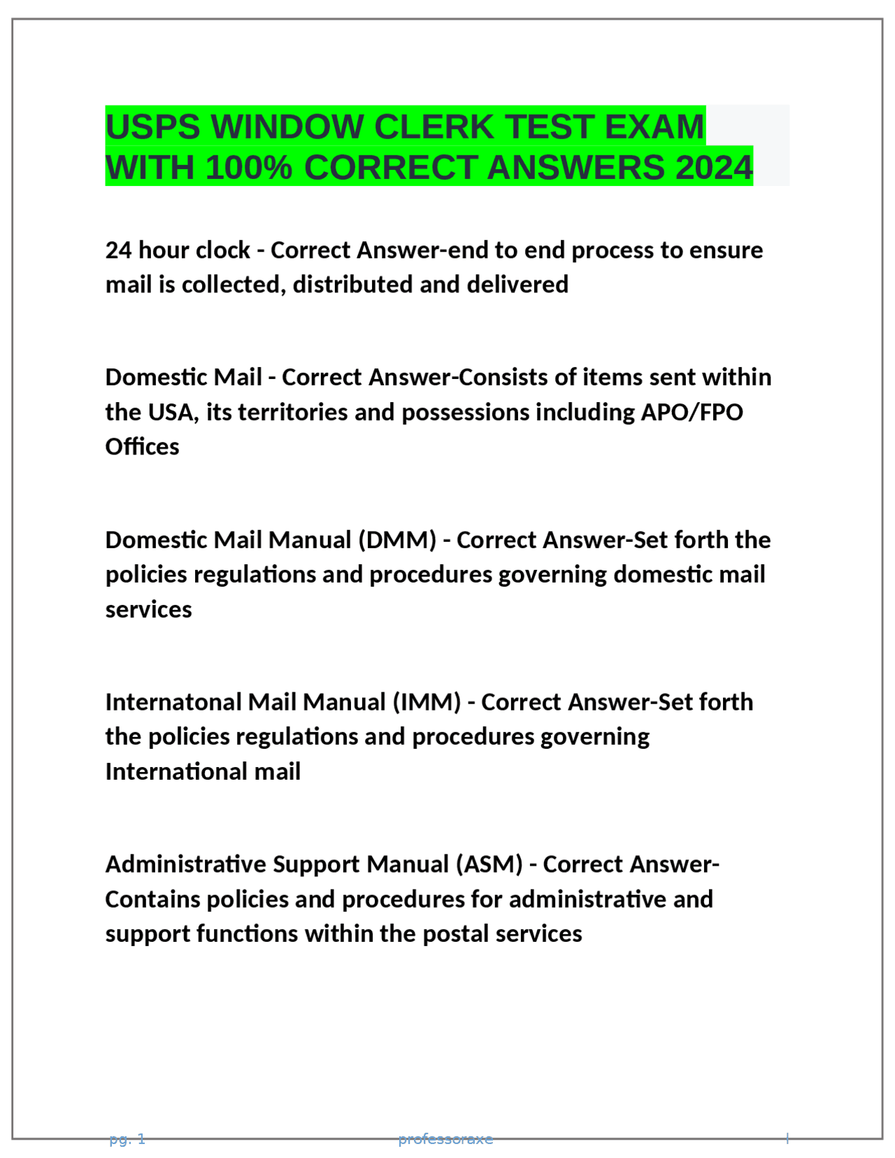 USPS WINDOW CLERK TEST EXAM WITH 100% CORRECT ANSWERS 2024 | Exams ...