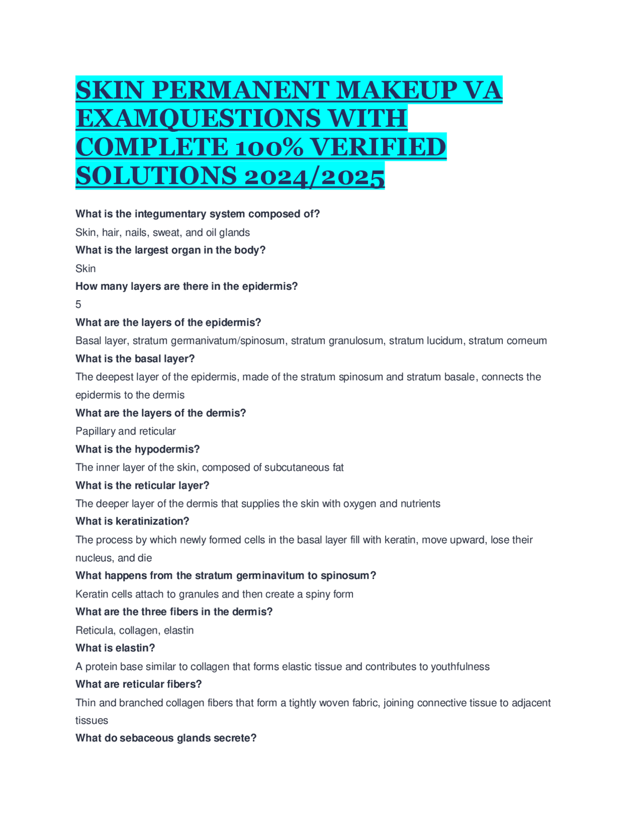 SKIN PERMANENT MAKEUP VA EXAMQUESTIONS WITH COMPLETE 100% VERIFIED ...