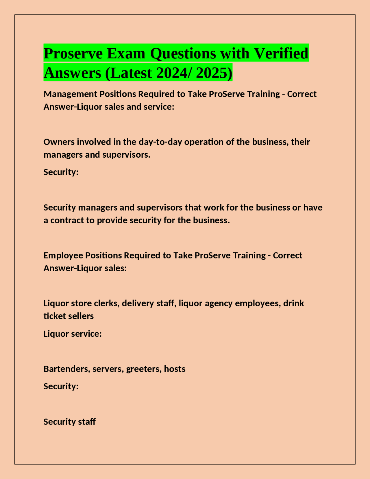 Proserve Exam Questions with Verified Answers (Latest 2024/ 2025 ...