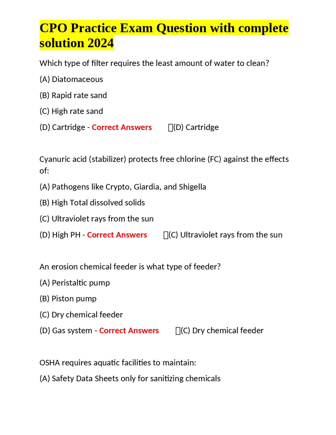 CPO Practice Exam Question with complete solution 2024 | Exams Nursing ...