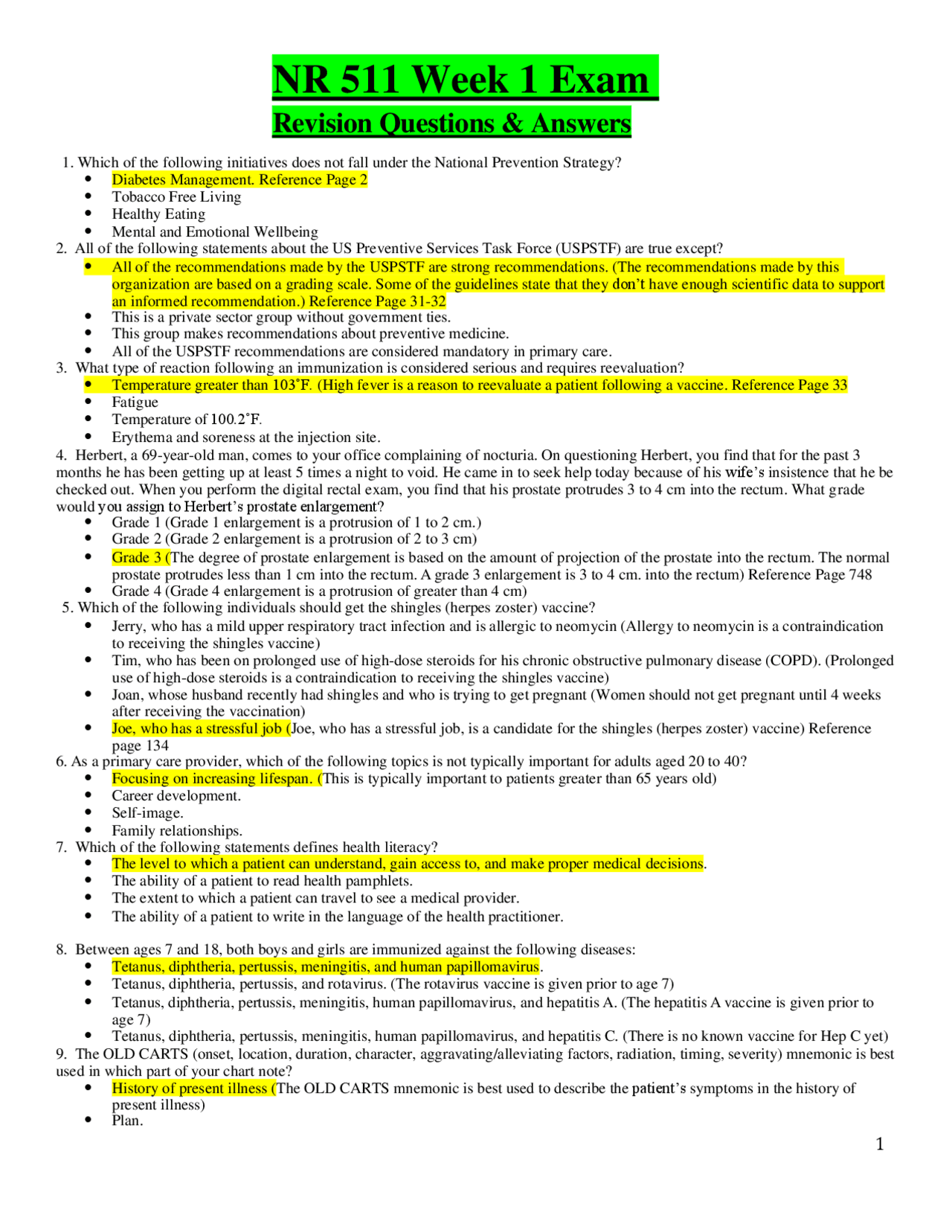 NR 511 Week 1 Exam - Revision Questions & Answers | Study notes Nursing ...