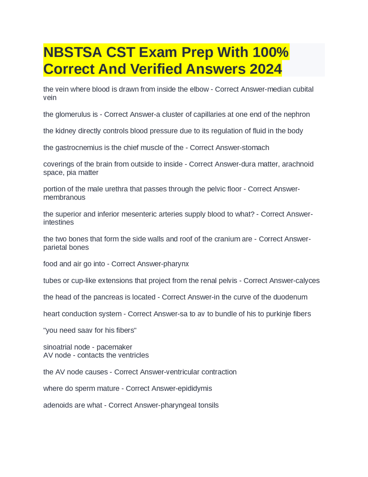 NBSTSA CST Exam Prep With 100% Correct And Verified Answers 2024 ...