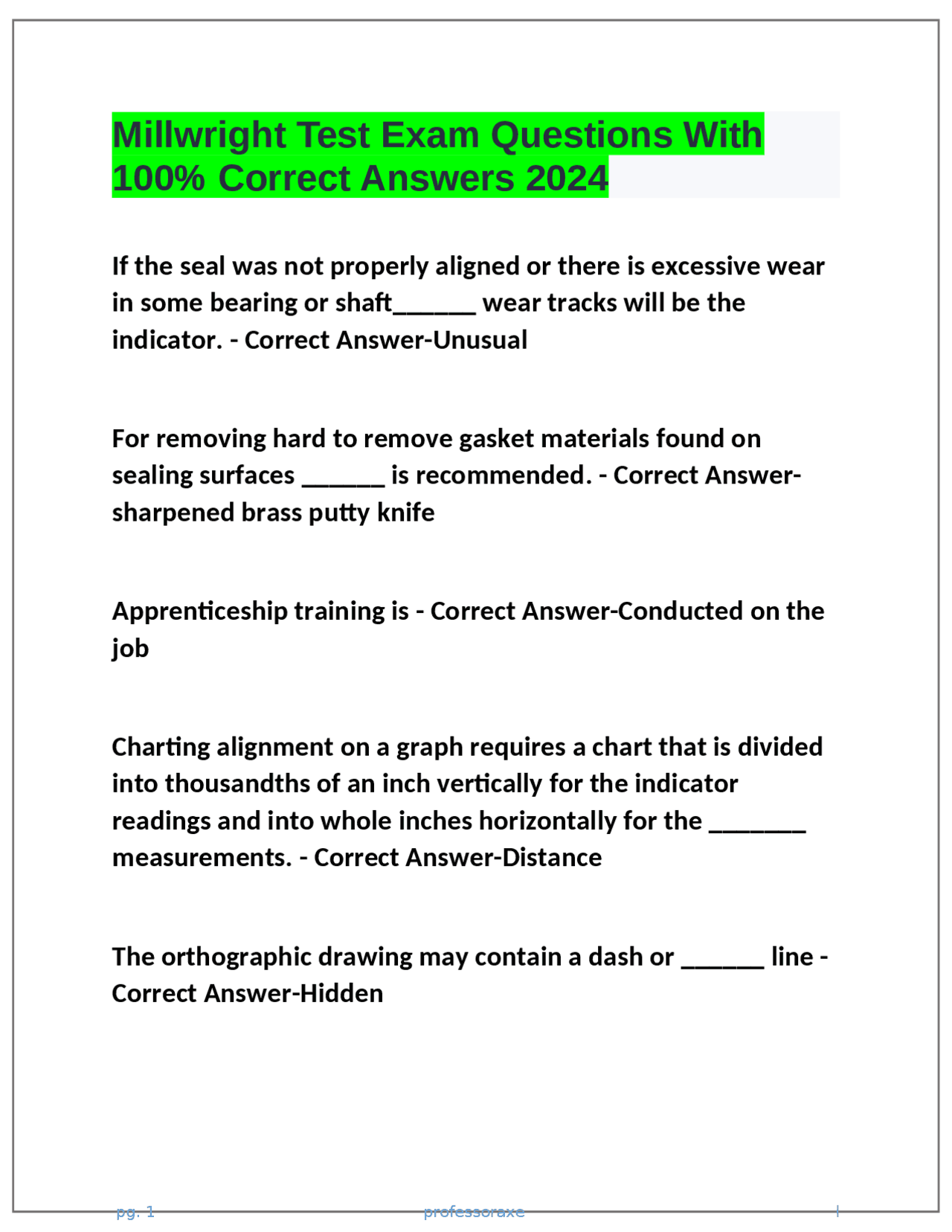 Millwright Test Exam Questions With 100% Correct Answers 2024 | Exams ...
