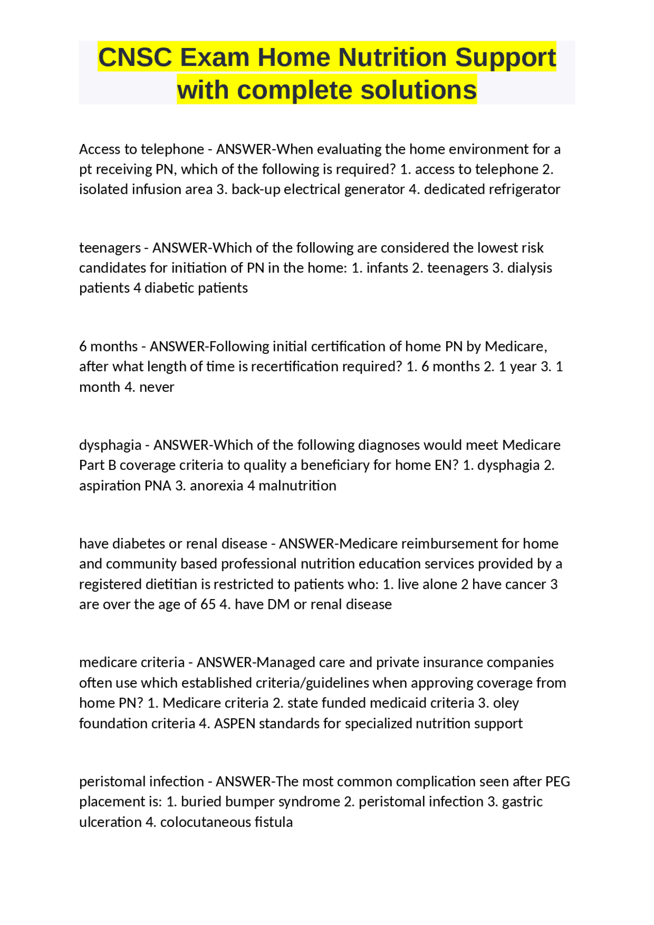 NSC Exam Home Nutrition Support with complete solutions | Exams ...