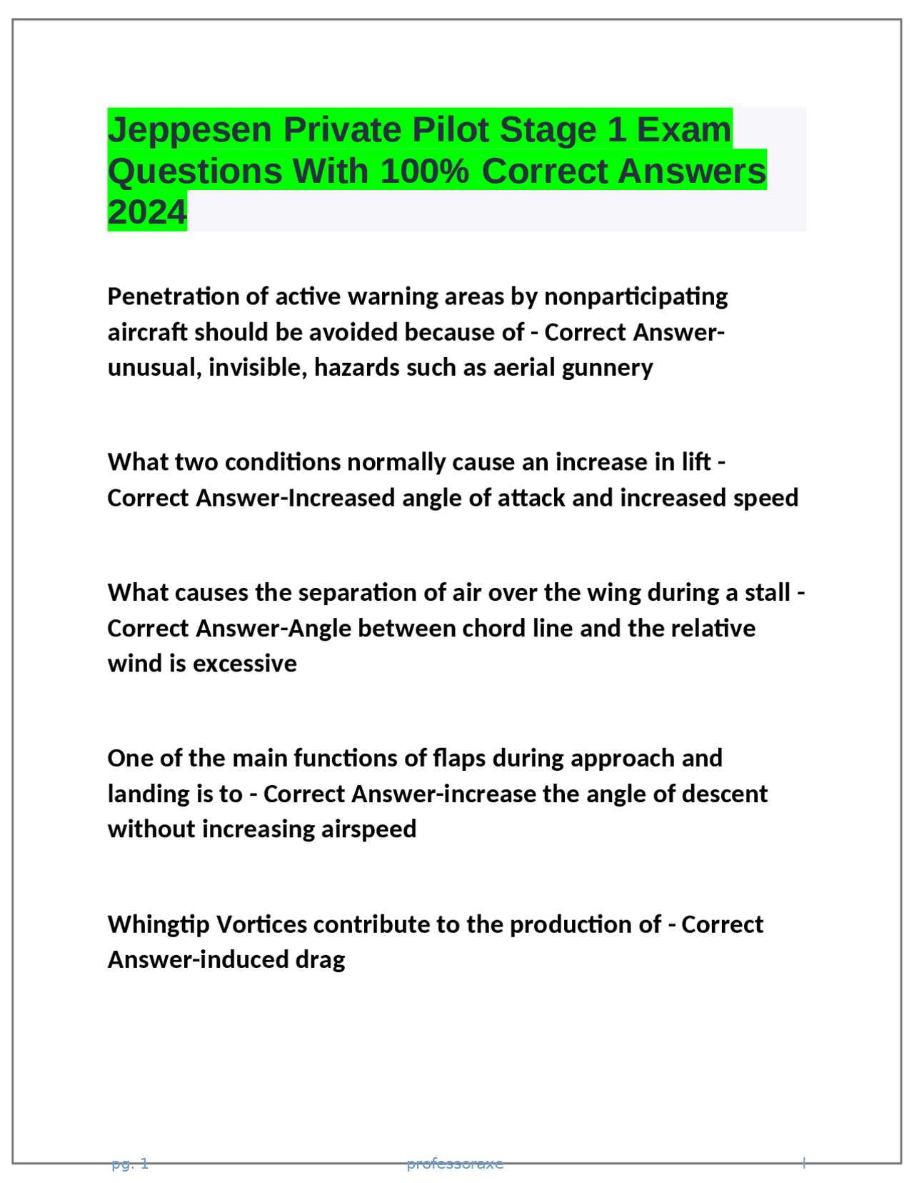 Jeppesen Private Pilot Stage 1 Exam Questions With 100% Correct Answers 2024 | Exams Advanced ...