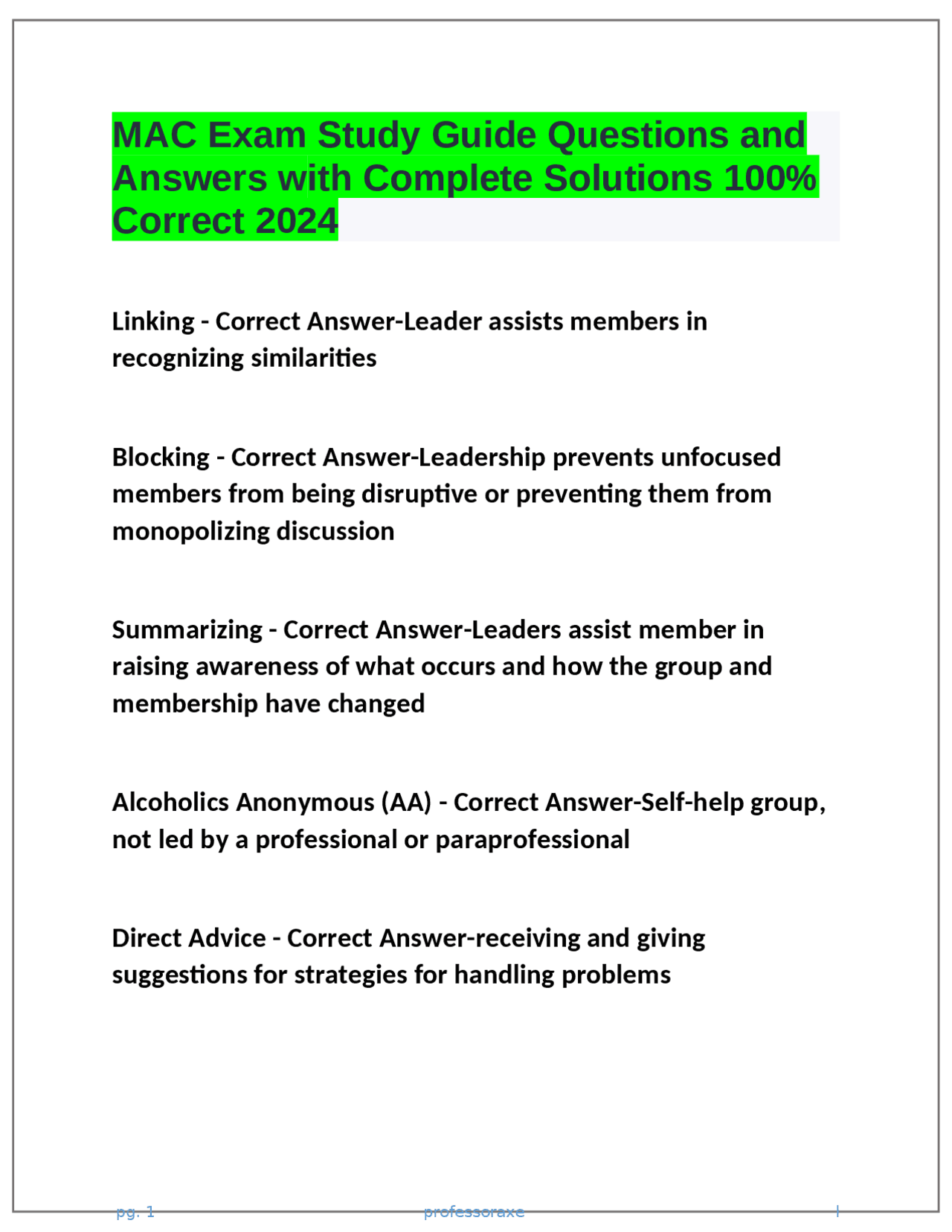 MAC Exam Study Guide Questions and Answers with Complete Solutions 100% Correct 2024 | Exams ...