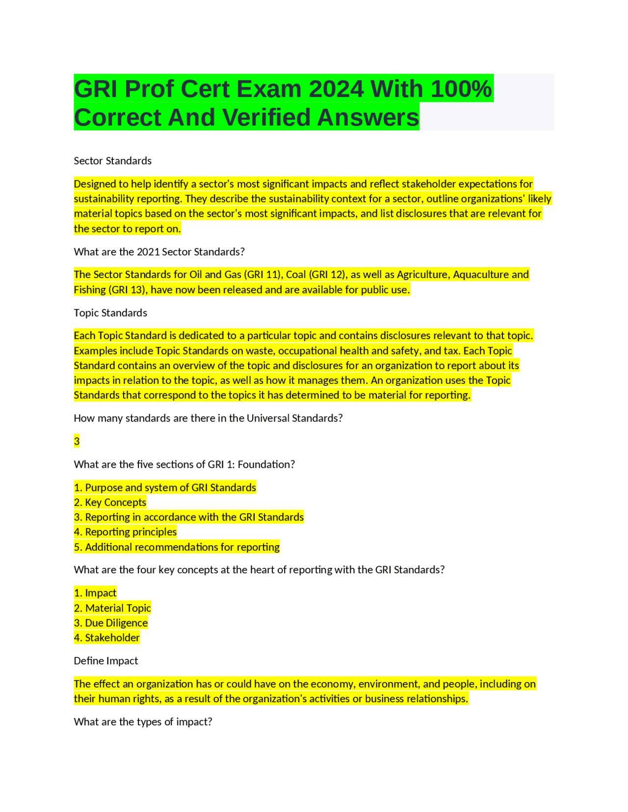 GRI Prof Cert Exam 2024 With 100% Correct And Verified Answers | Exams ...