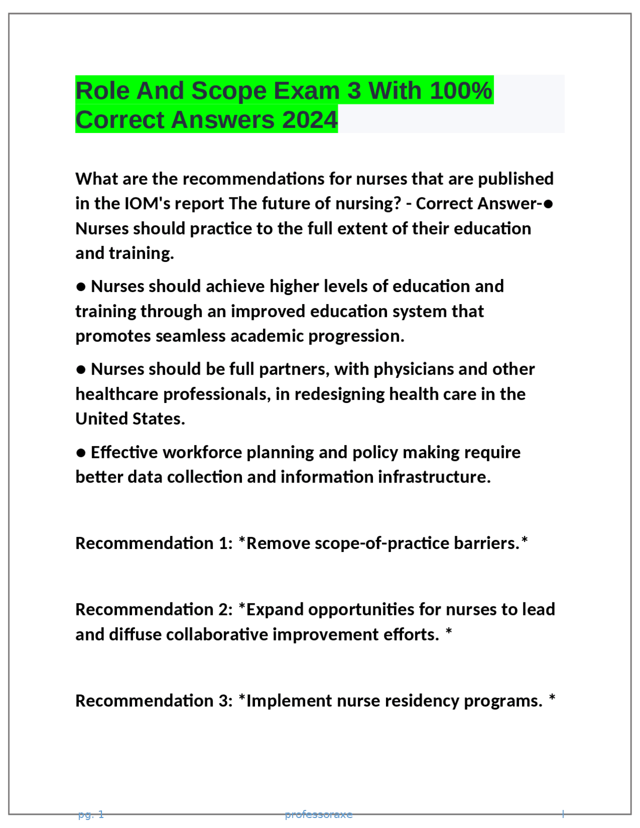 Role And Scope Exam 3 With 100% Correct Answers 2024 | Exams Advanced ...