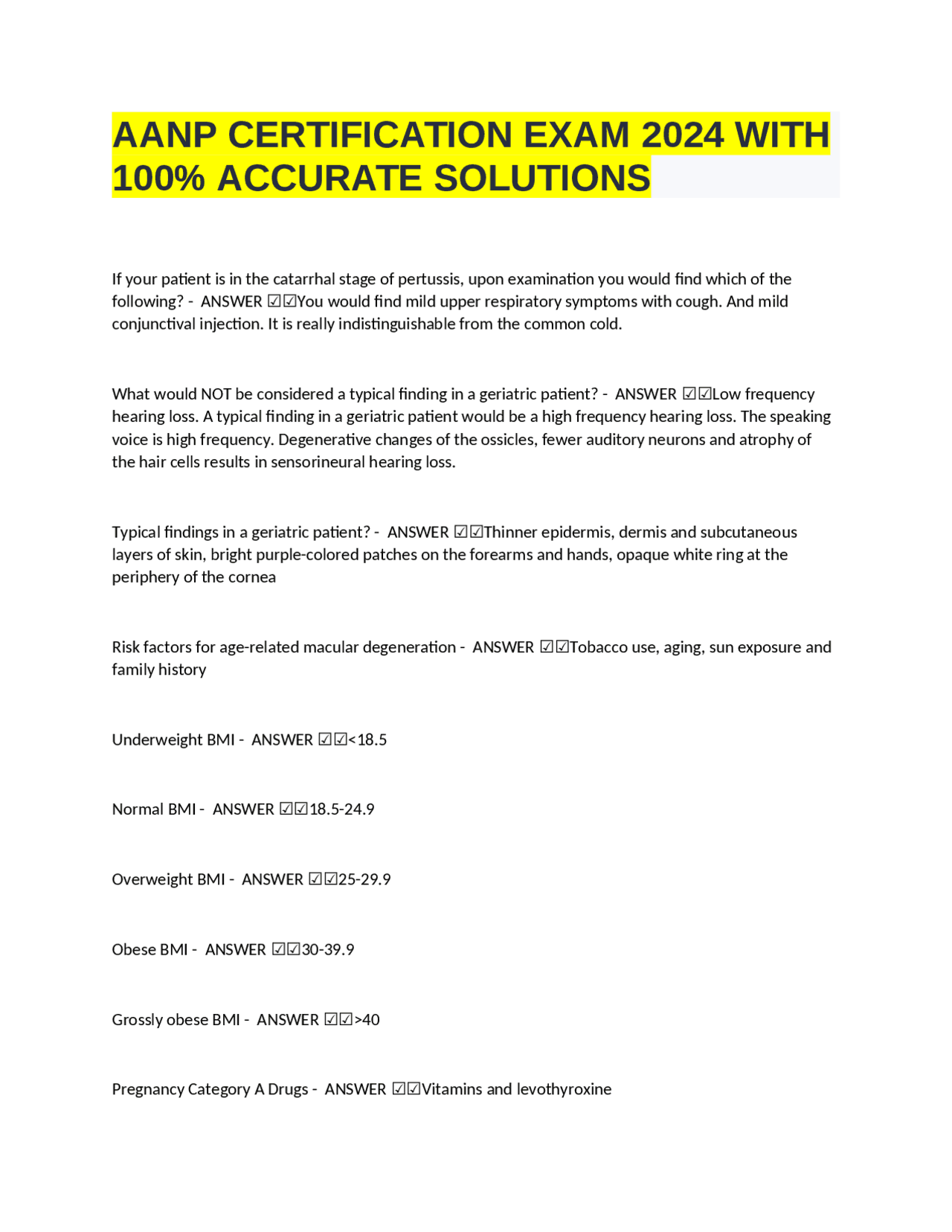 AANP CERTIFICATION EXAM 2024 WITH 100% ACCURATE SOLUTIONS | Exams ...