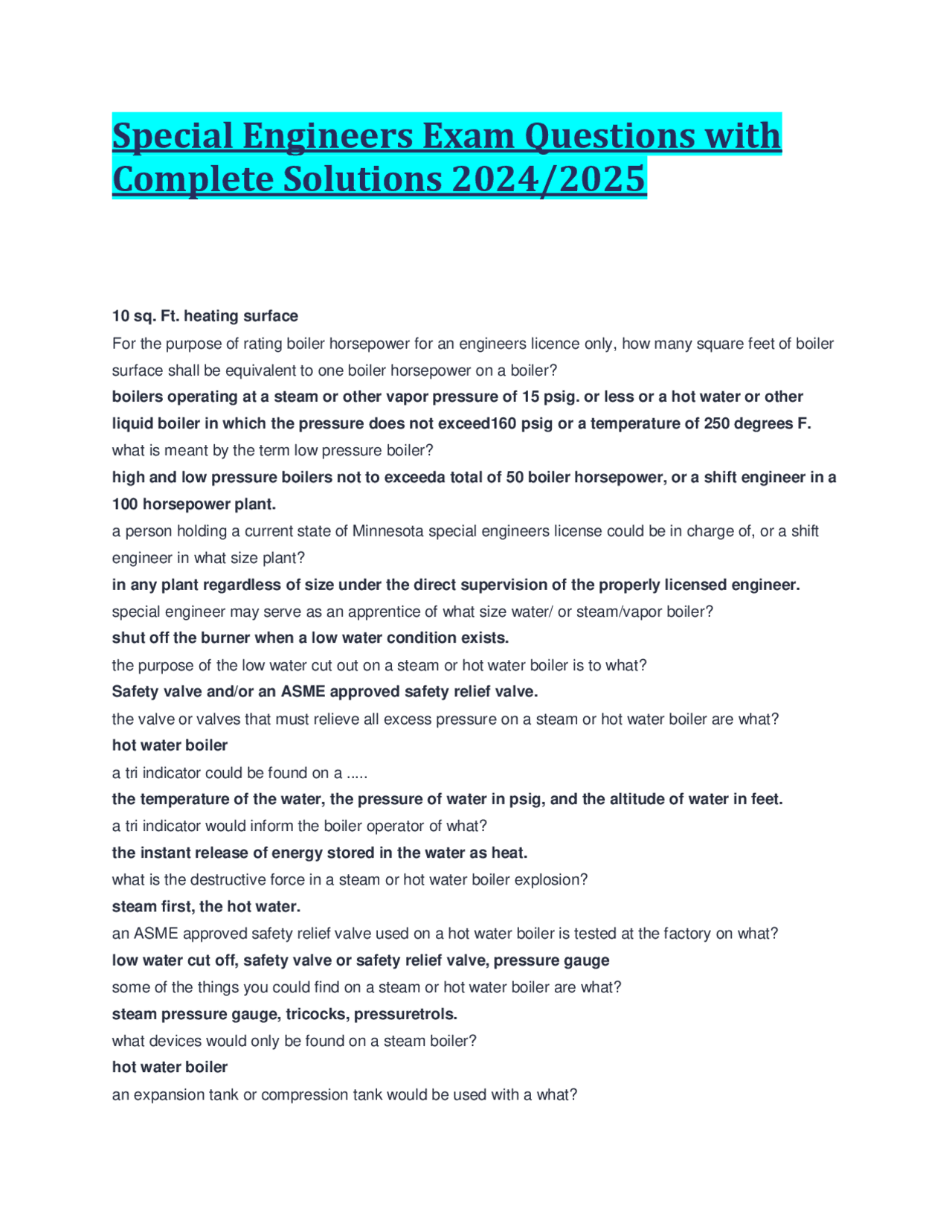 Special Engineers Exam Questions with Complete Solutions 2024/2025 ...