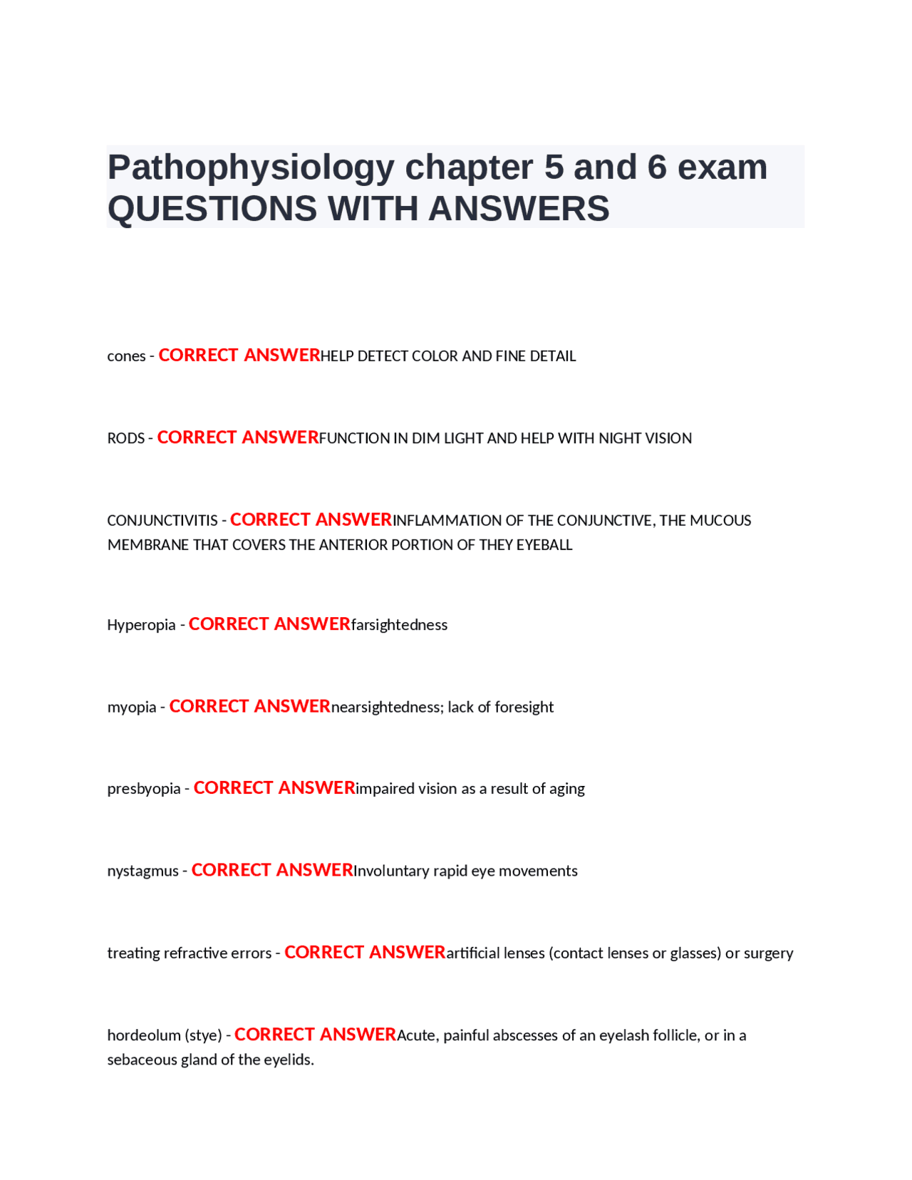 Pathophysiology chapter 5 and 6 exam QUESTIONS WITH ANSWERS | Exams Nursing | Docsity