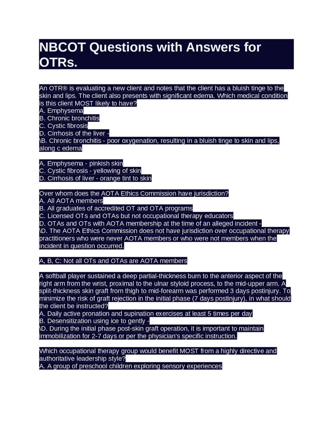 NBCOT Questions with Answers for OTRs. | Exams Occupational therapy ...