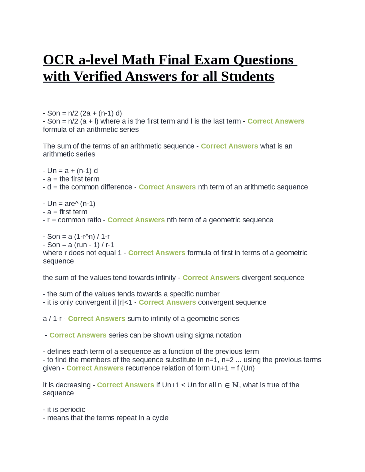 OCR a-level Math Final Exam Questions with Verified Answers for all Students | Exams Mathematics ...