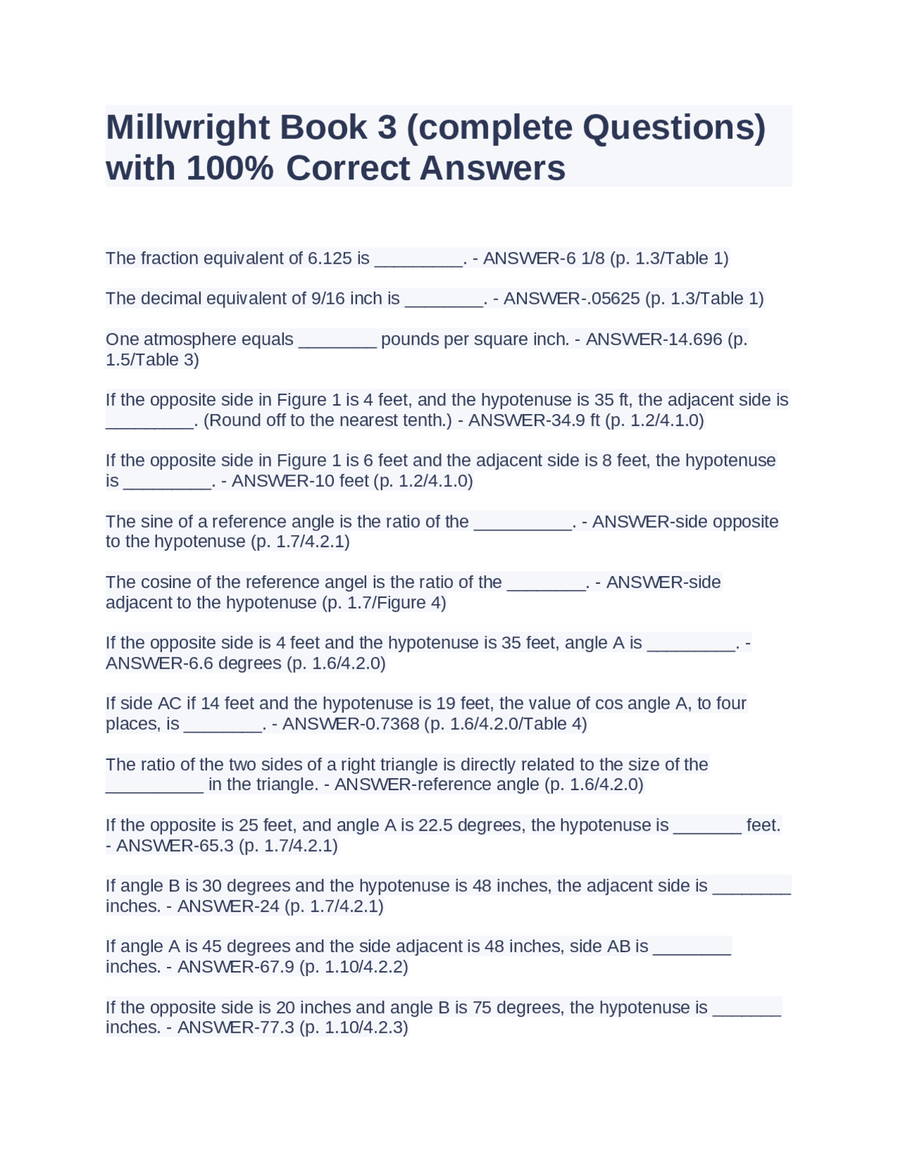 Millwright Book 3 (complete Questions) with 100% Correct Answers ...