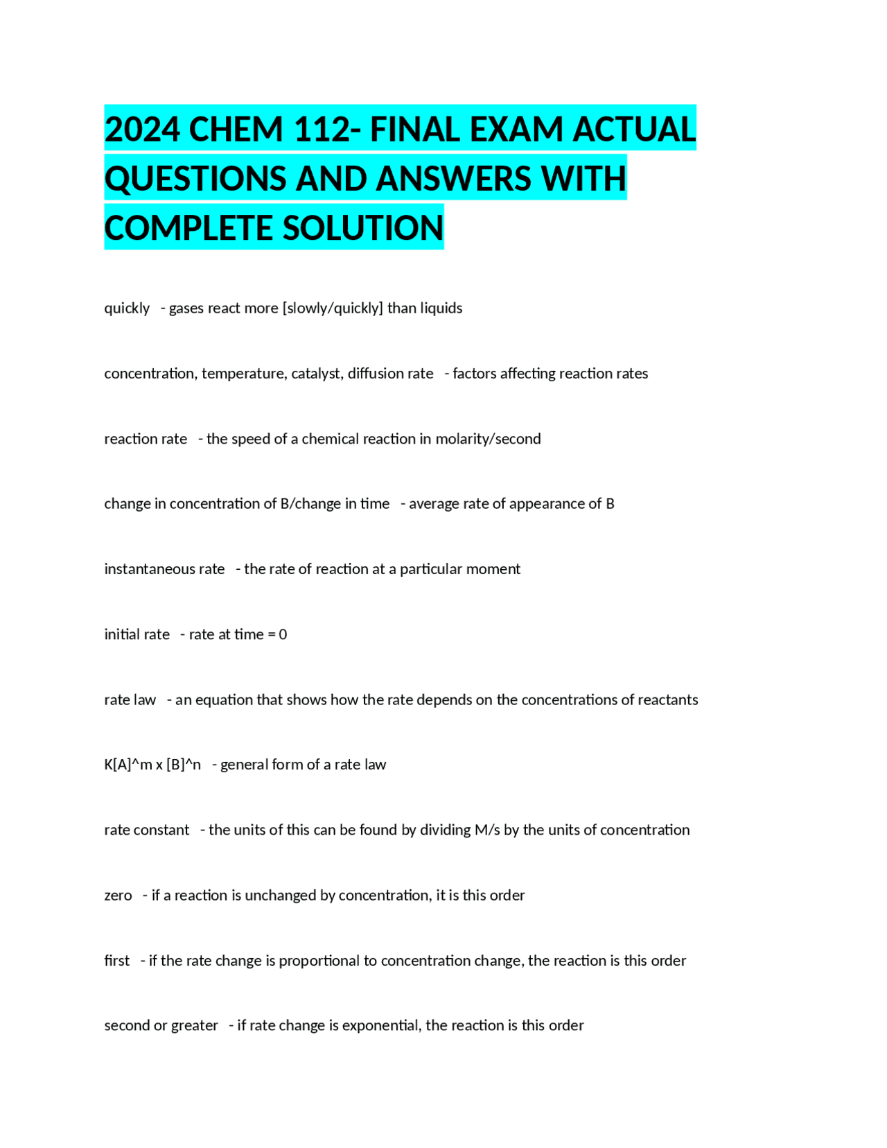 2024 CHEM 112- FINAL EXAM ACTUAL QUESTIONS AND ANSWERS WITH COMPLETE SOLUTION | Exams Nursing ...