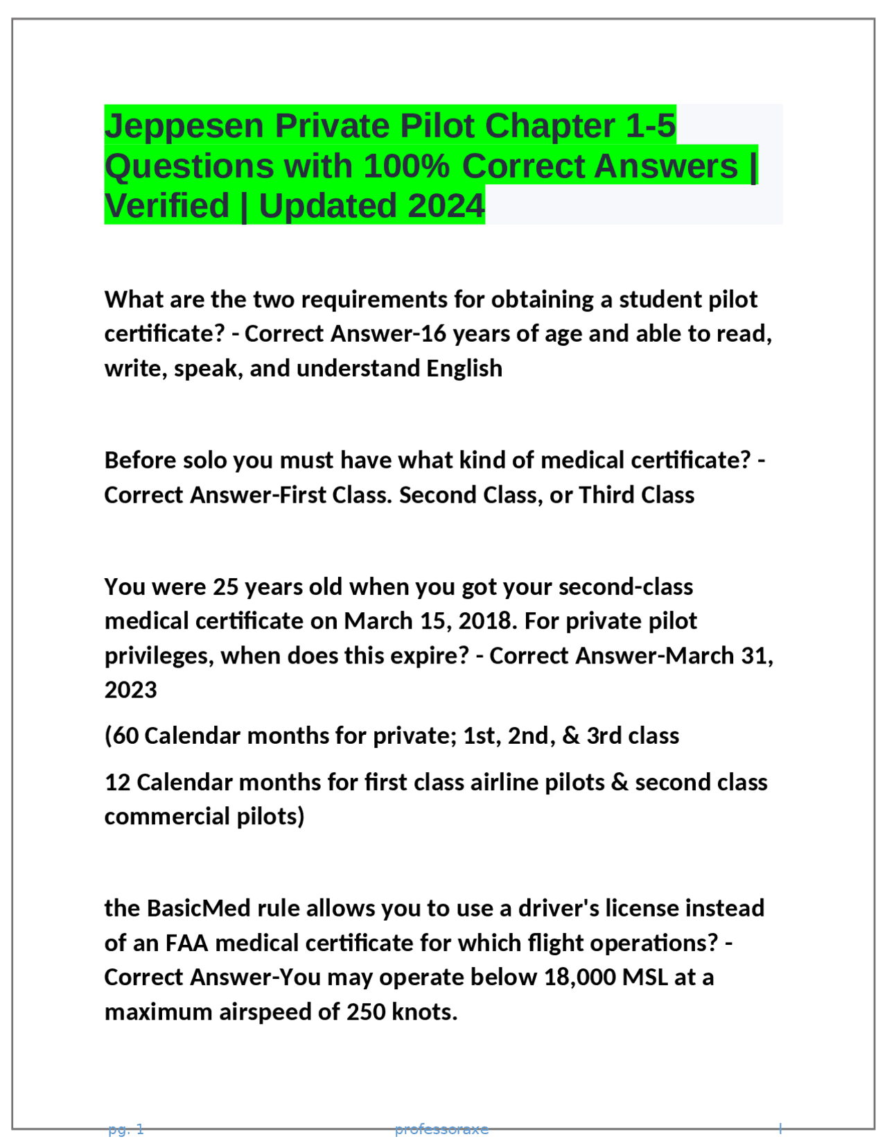 Jeppesen Private Pilot Chapter 1-5 Questions with 100% Correct Answers | Exams Advanced ...