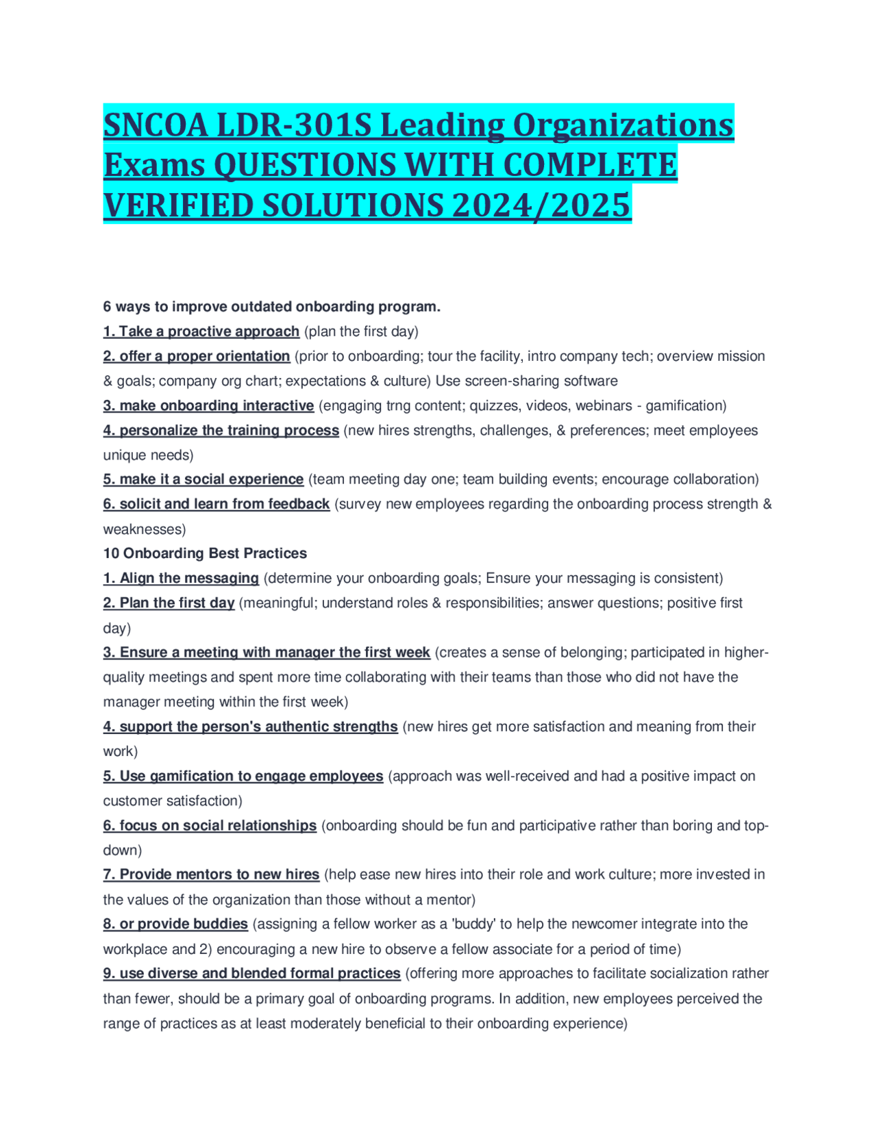 SNCOA LDR-301S Leading Organizations Exams QUESTIONS WITH COMPLETE ...