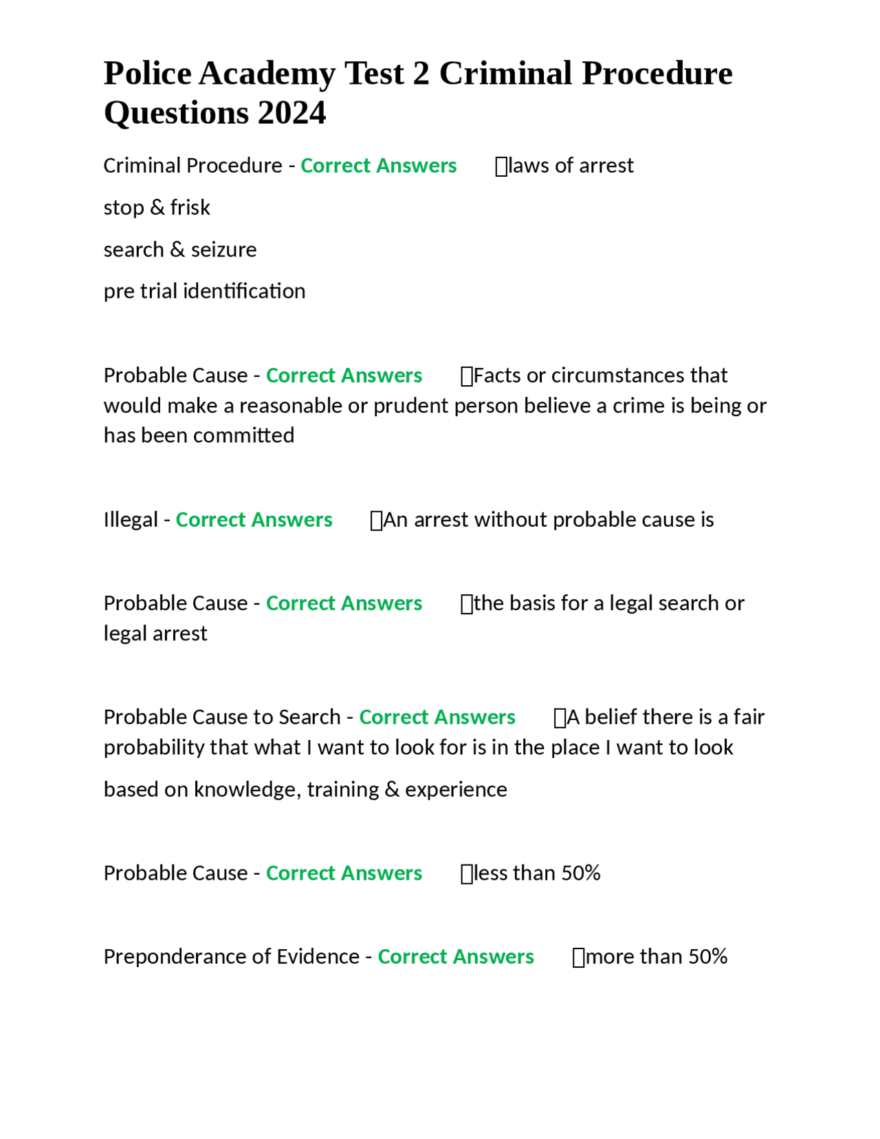 Police Academy Test 2 Criminal Procedure Questions 2024 | Exams Nursing ...