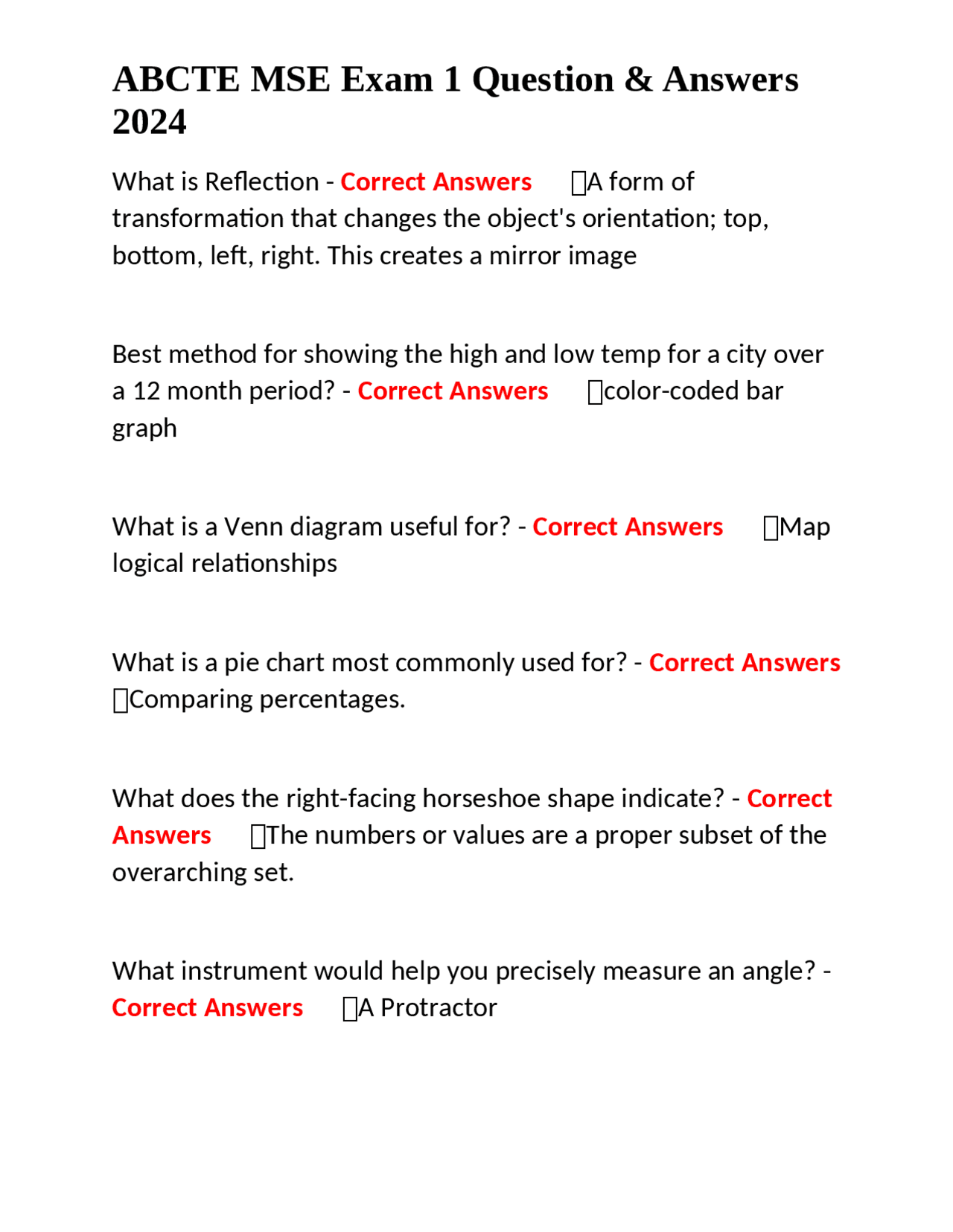 ABCTE MSE Exam 1 Question & Answers 2024 | Exams Nursing | Docsity