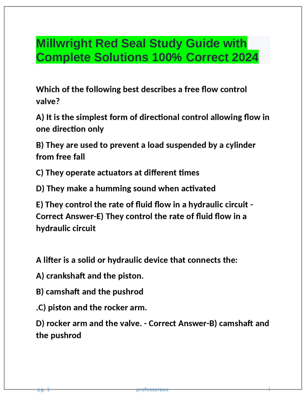 Millwright Red Seal Study Guide with Complete Solutions 100% Correct ...