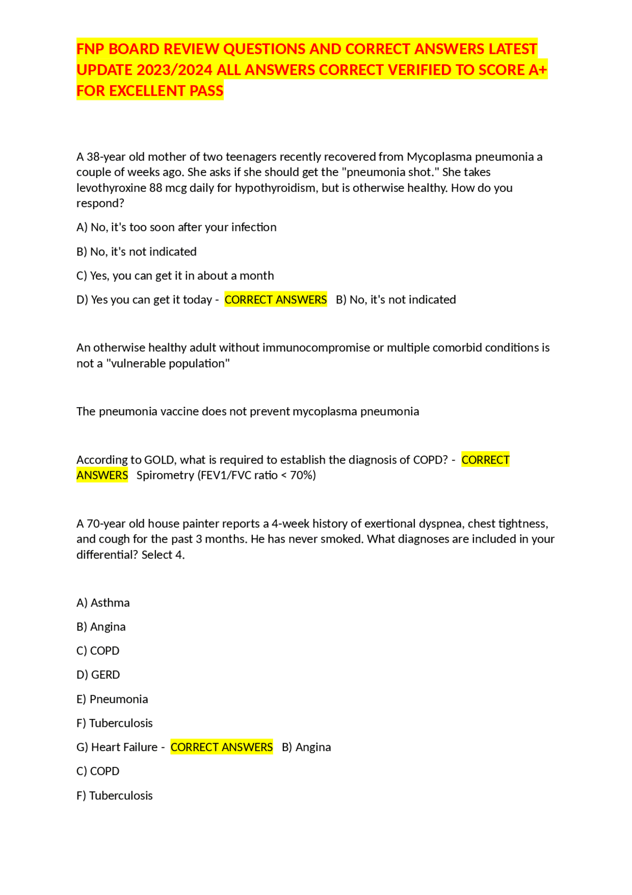 FNP BOARD REVIEW QUESTIONS AND CORRECT ANSWERS LATEST UPDATE 2023/2024 ...